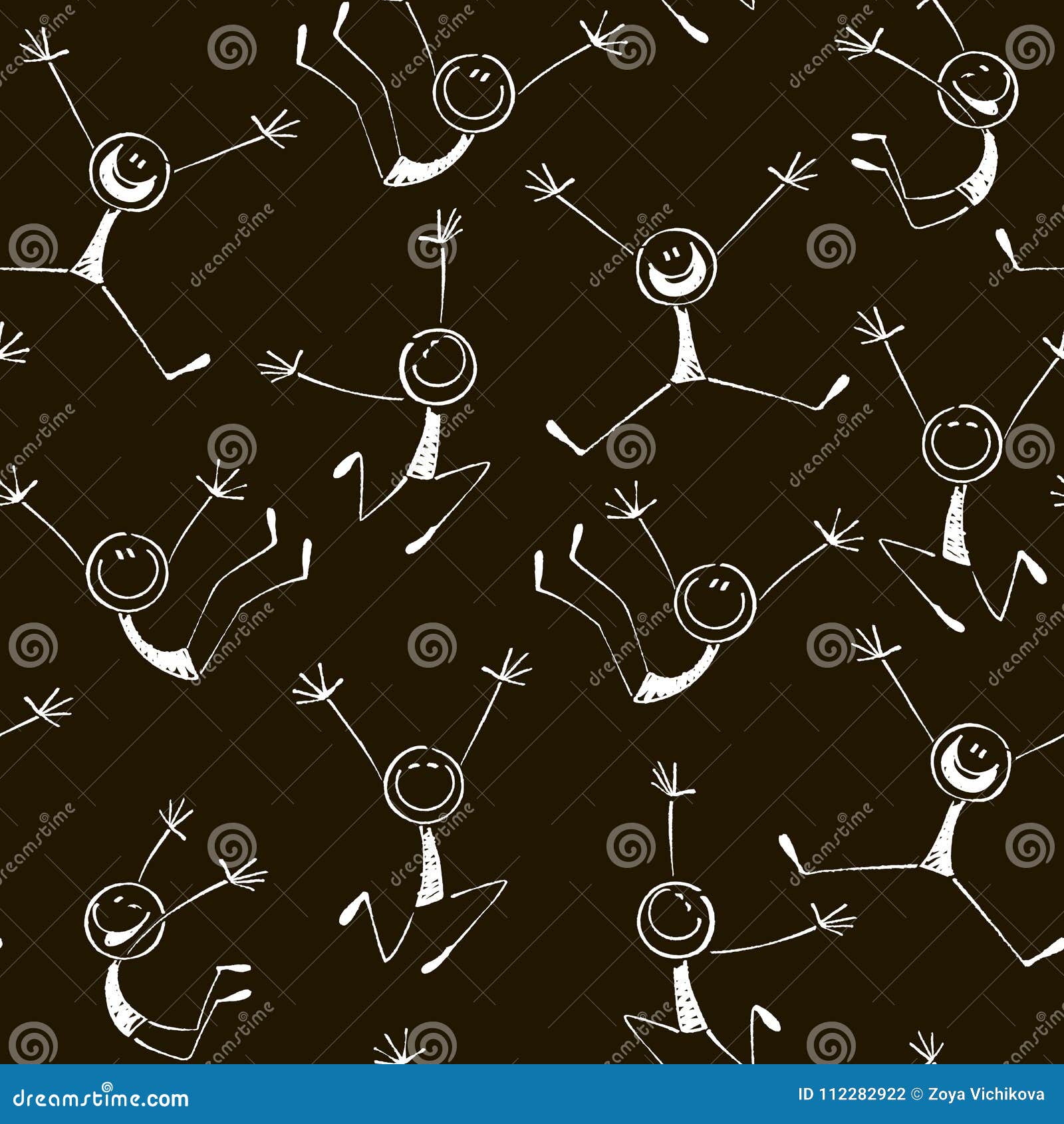 Seamless Chalk Drawn Pattern from Stick Figures Stock Vector ...
