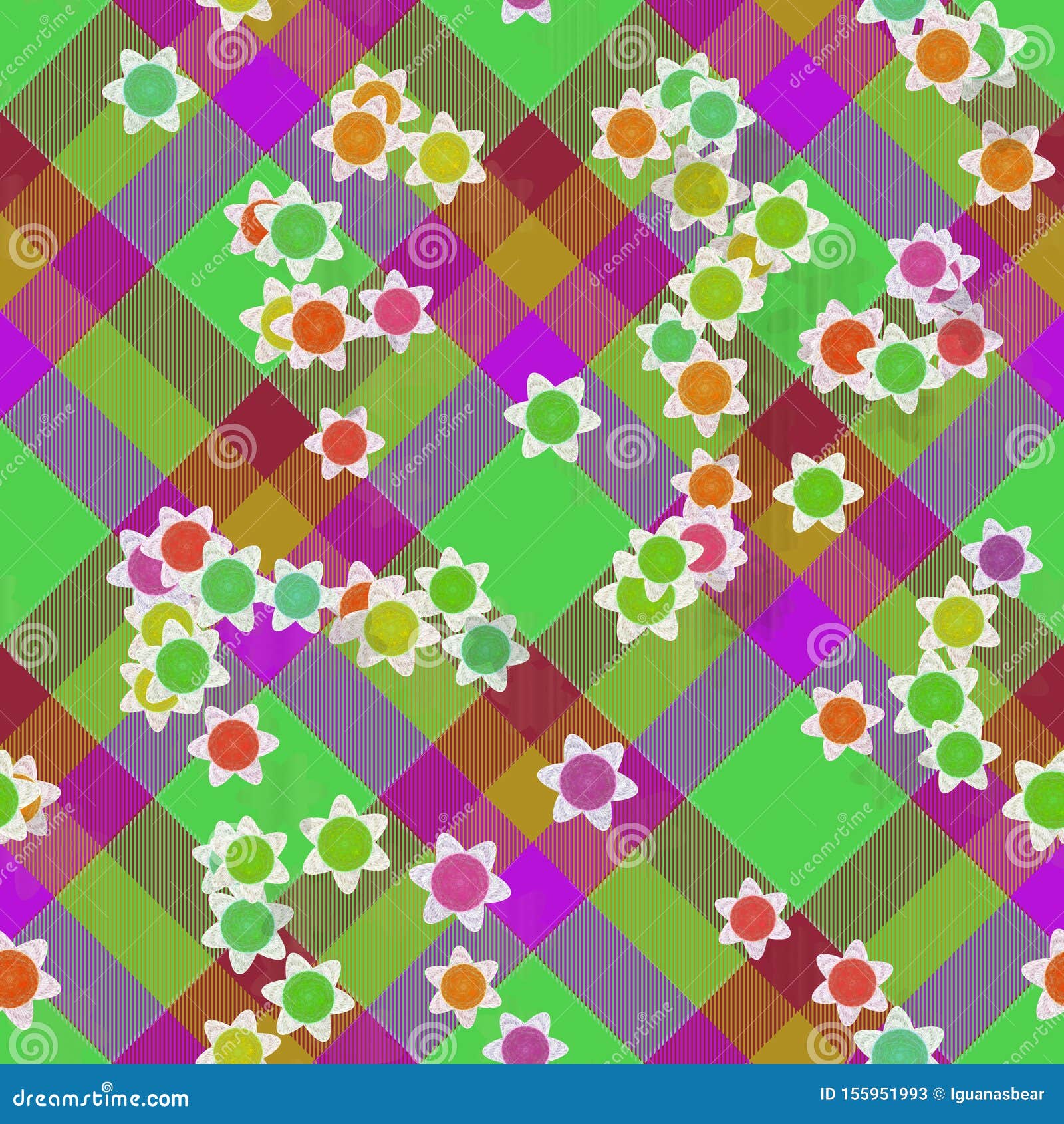 Seamless Checkered Pattern with Flowers Stock Illustration ...