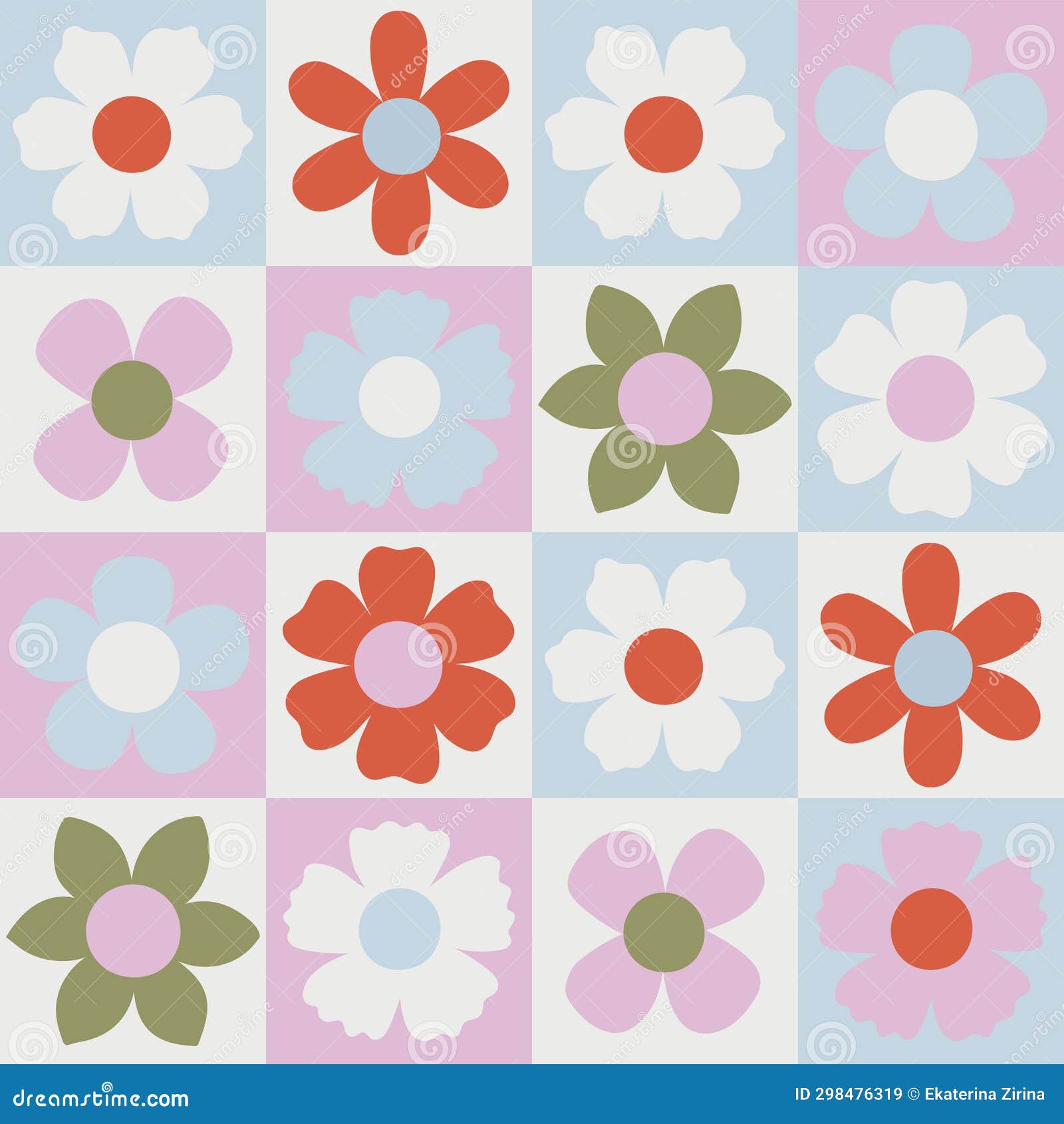 Seamless Checkered Pattern with Simple Flowers. Vector Graphics Stock ...