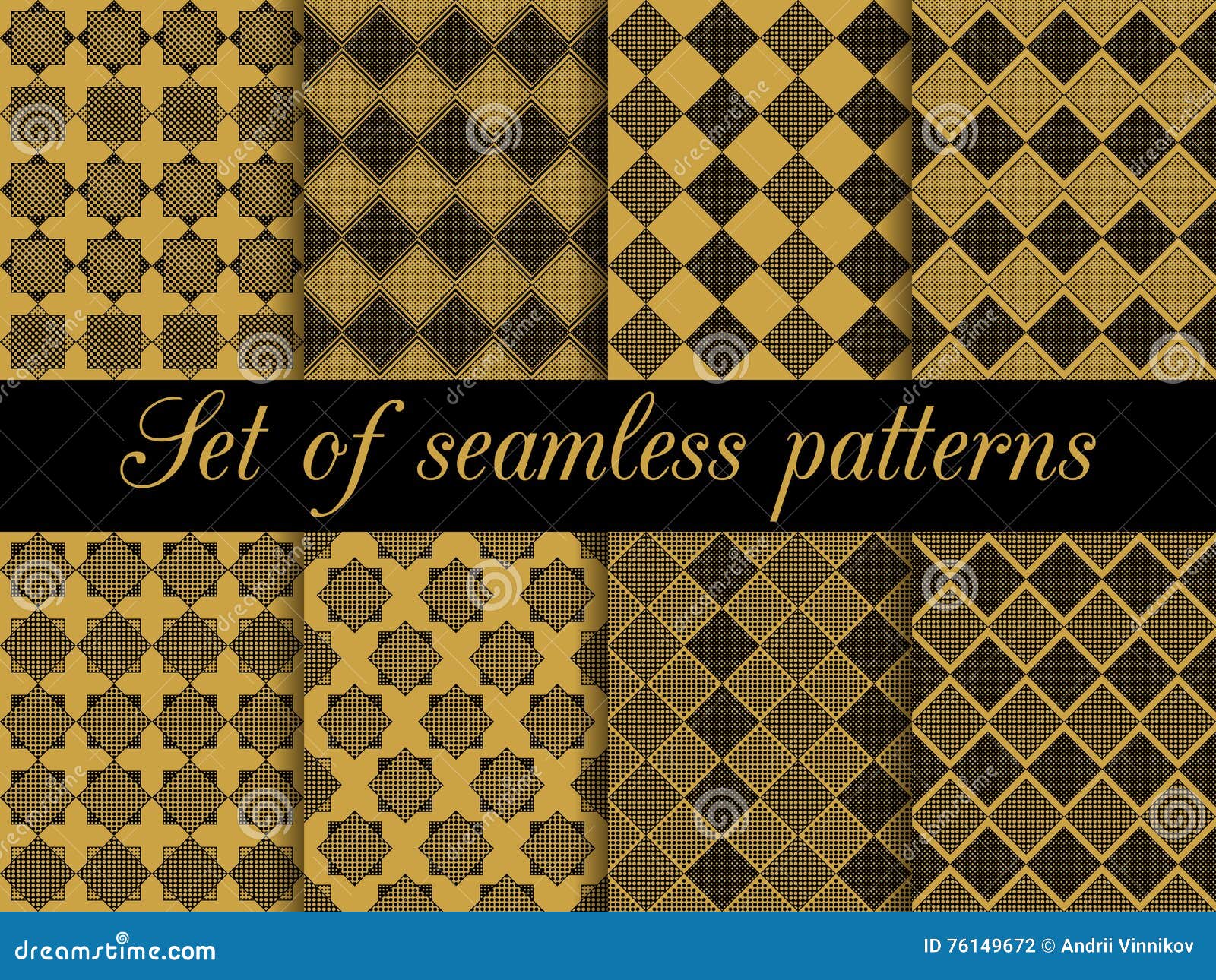 Seamless Checkered Patterns with Dots and Stripes. Stock Vector ...