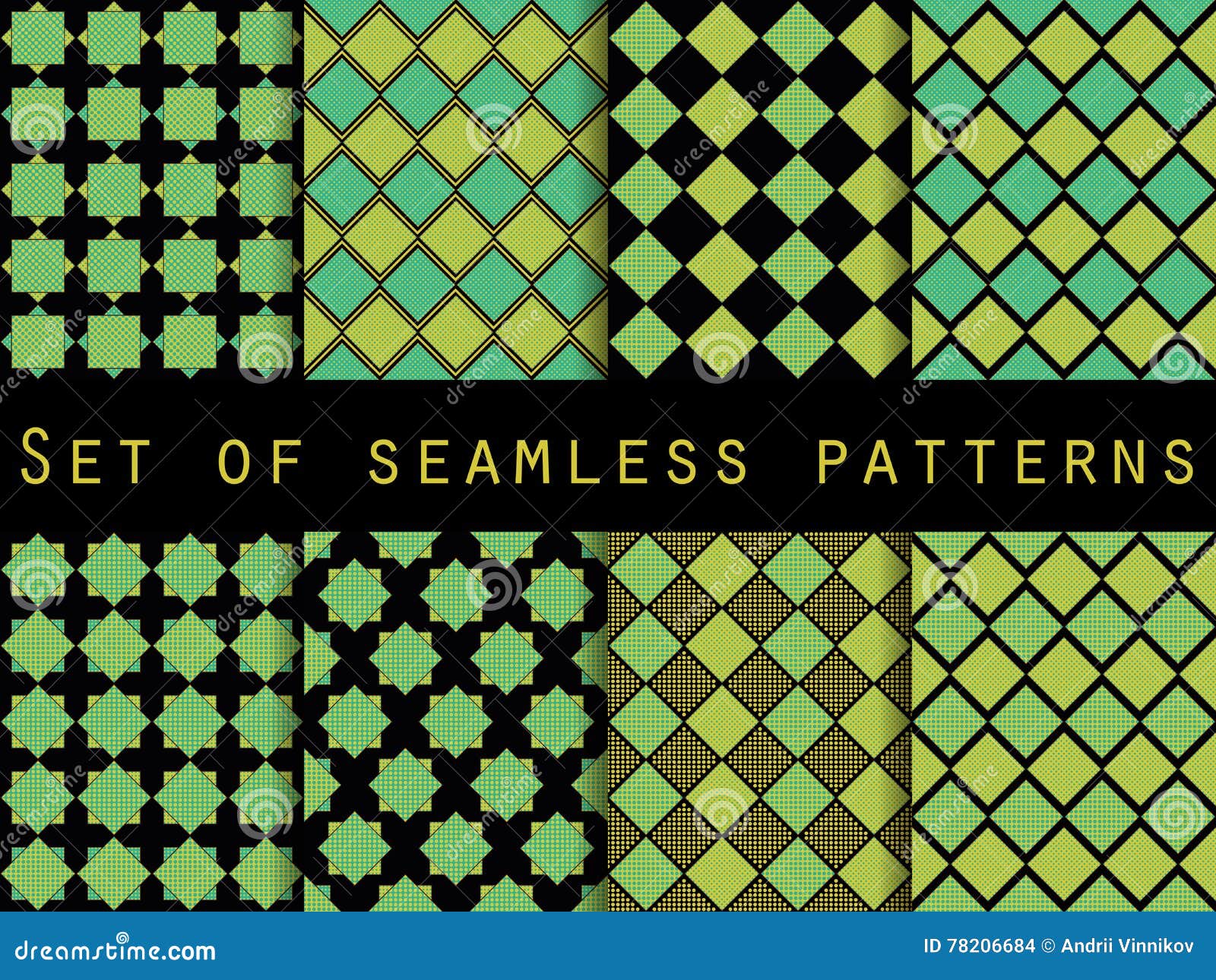 Seamless Checkered Patterns with Dots and Stripes. Set Vector ...