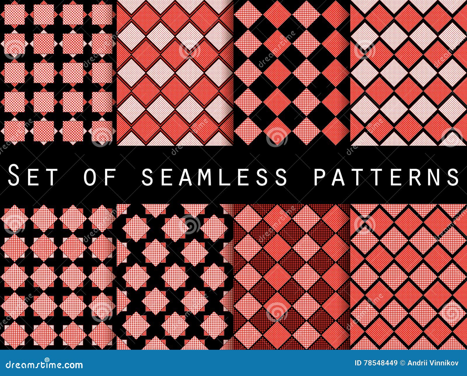 Seamless Checkered Patterns with Dots and Stripes. Set Vector ...