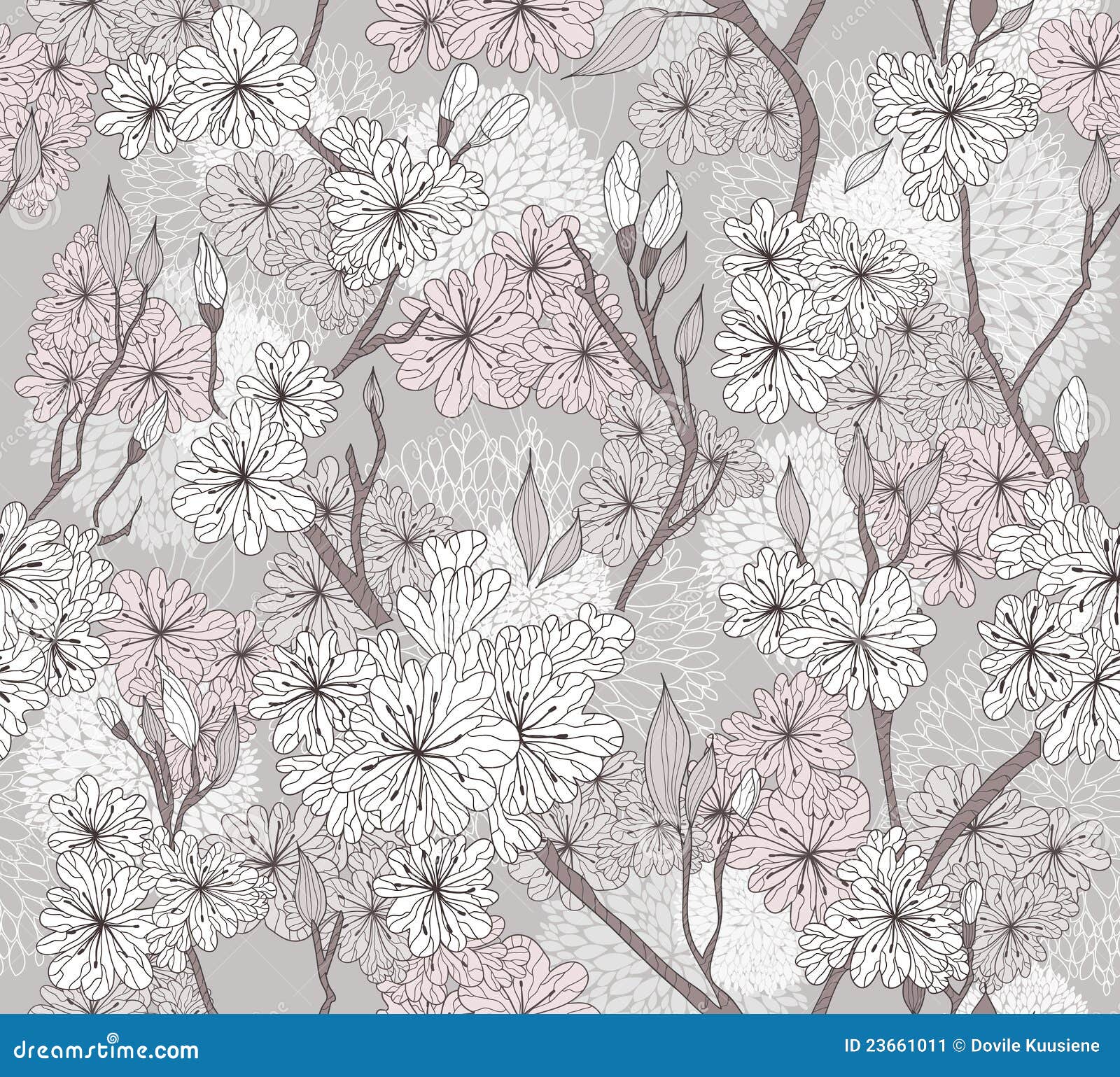 Seamless Cherry Blossom Flowers Pattern Stock Vector - Illustration of ...