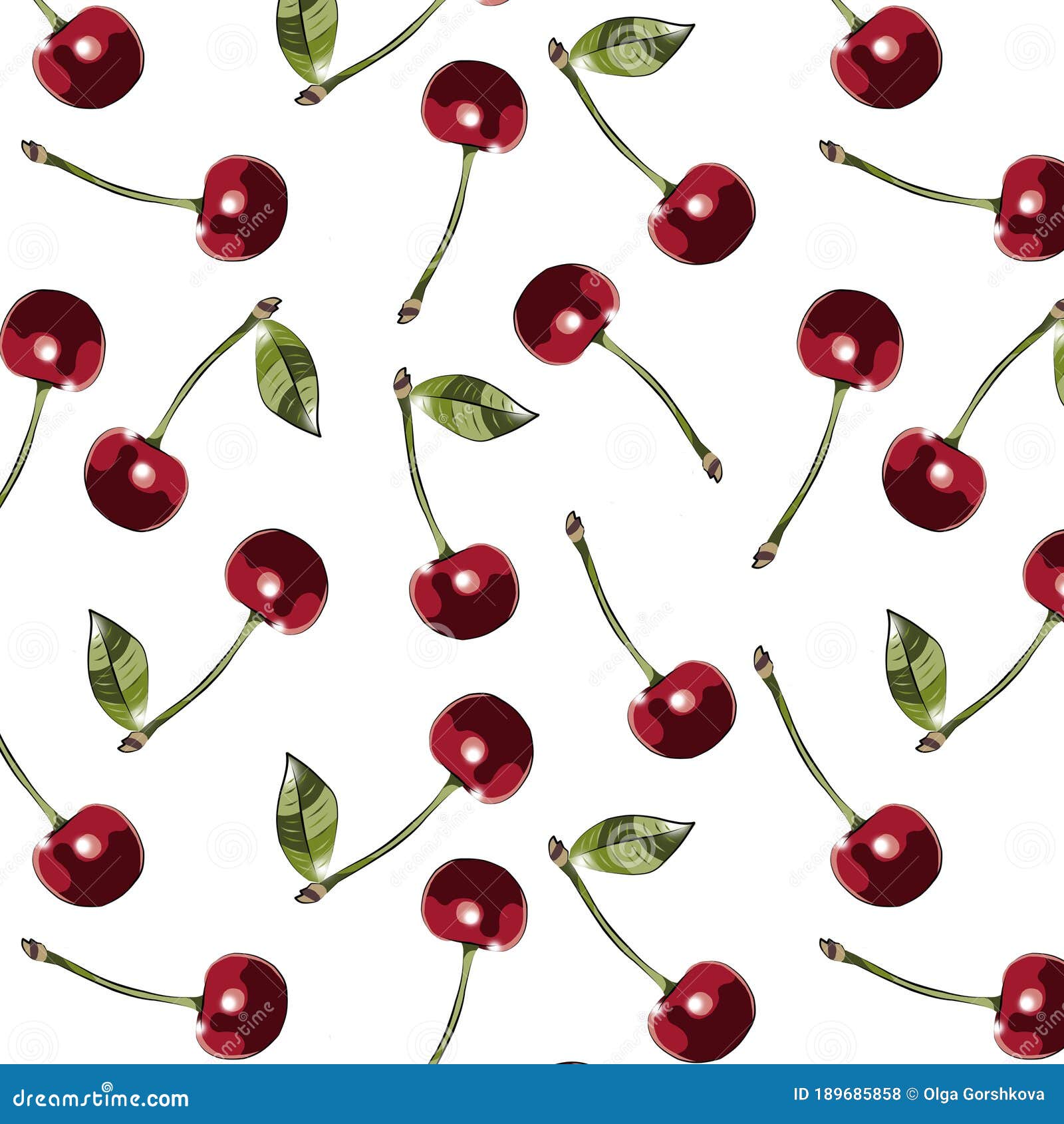 Color Seamless Pattern of Cherries on a White Background. Stock ...
