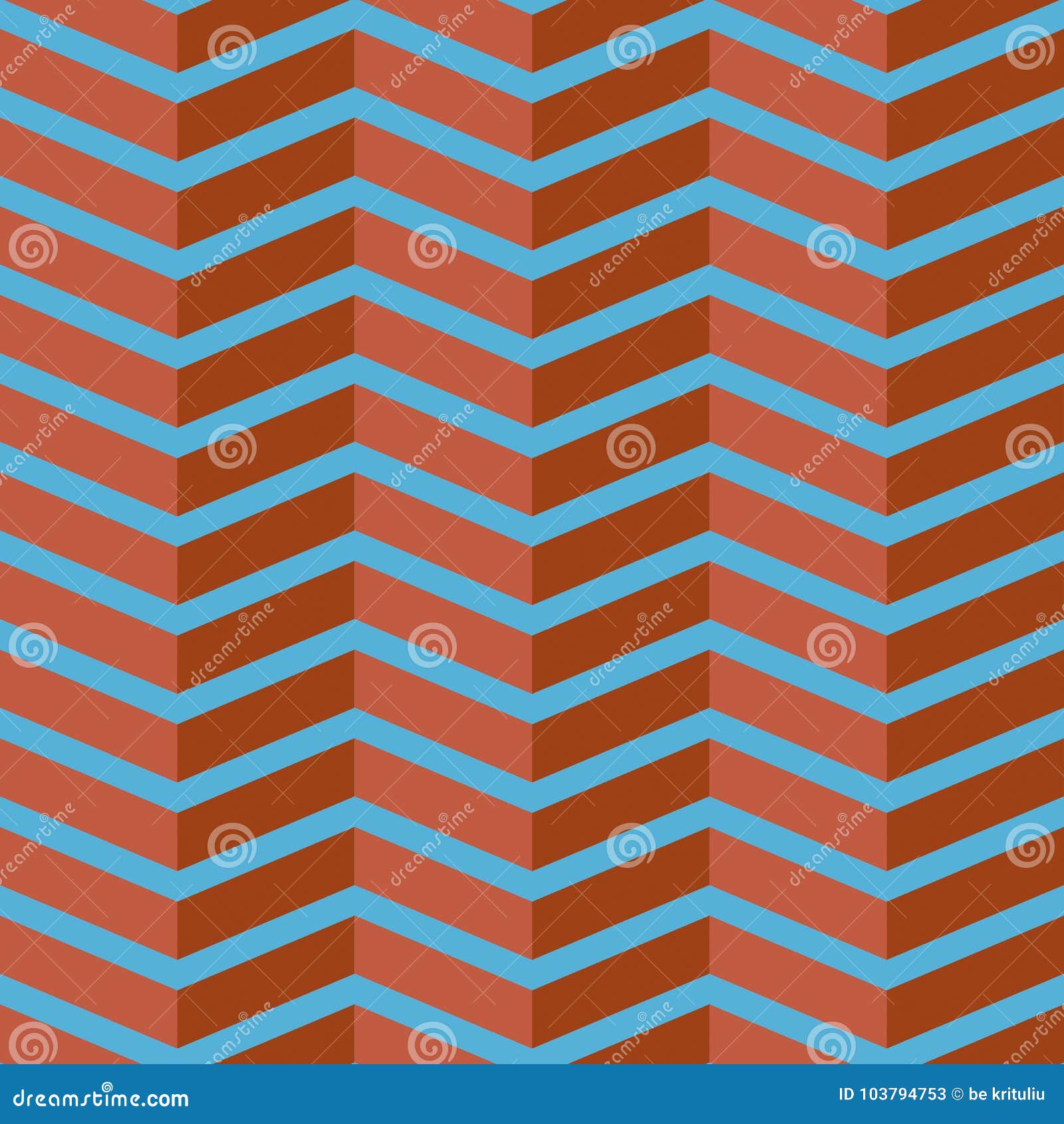 Seamless Chevron Vector Pattern. Colorful Brick Red Zig Zag on Sky Blue ...
