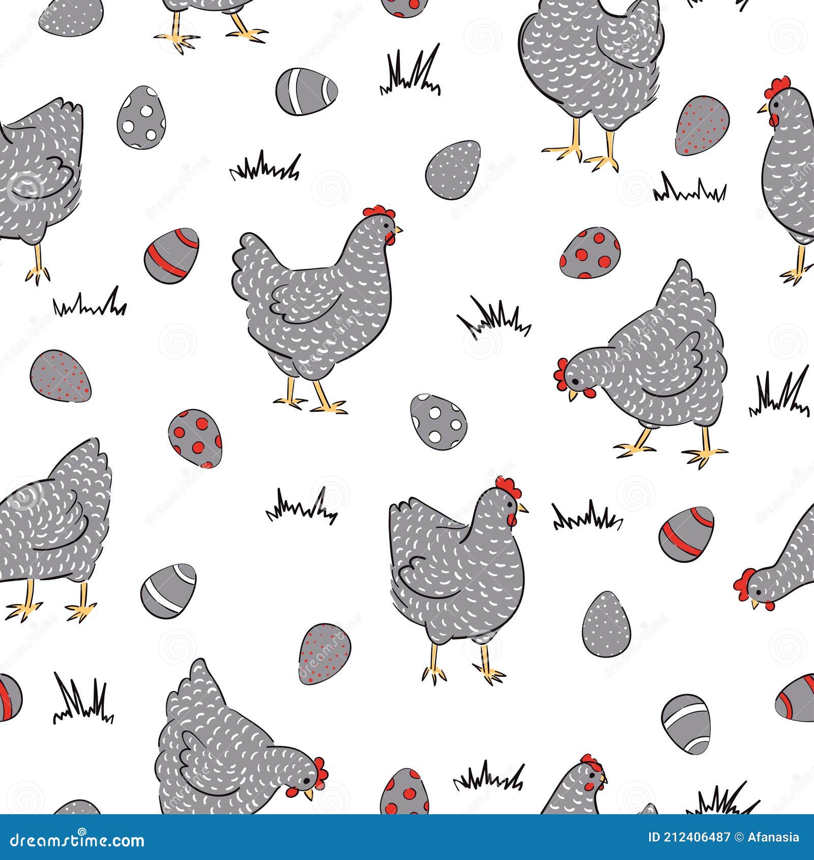 Seamless Chicken Pattern with Hens and Colored Eggs. Ester Vector ...
