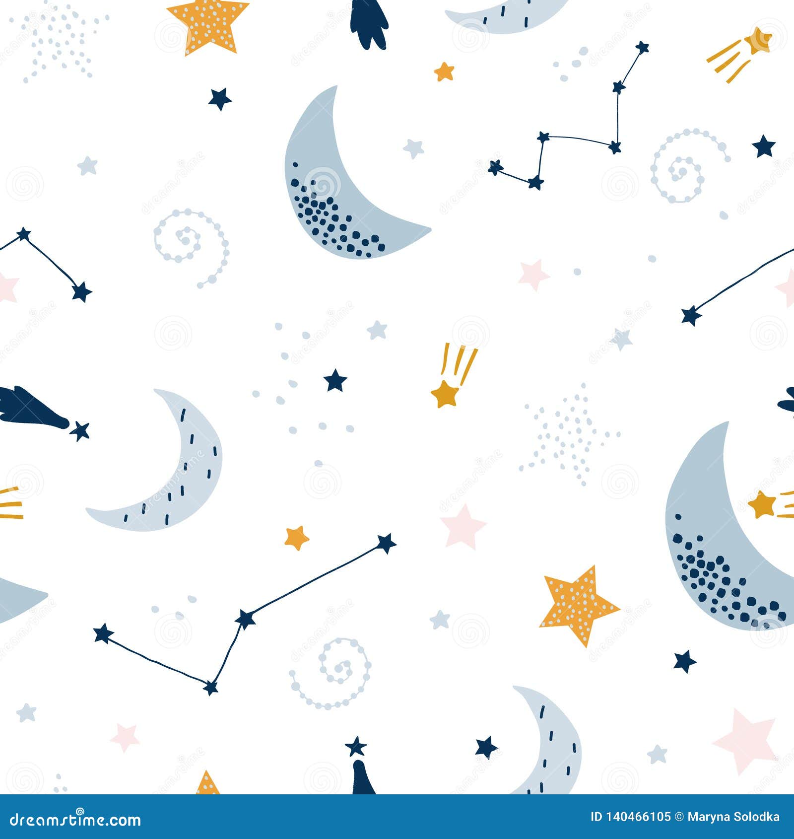 Seamless Childish Pattern with Starry Sky, Moon. Creative Kids Texture ...