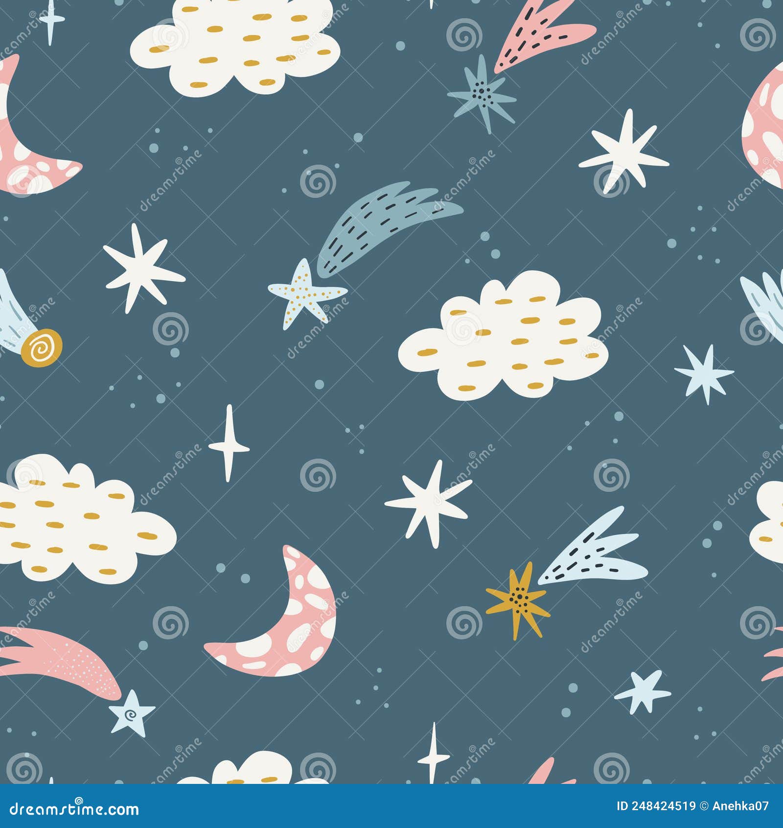 Seamless Childish Pattern with Starry Sky, Moon. Creative Kids Texture ...