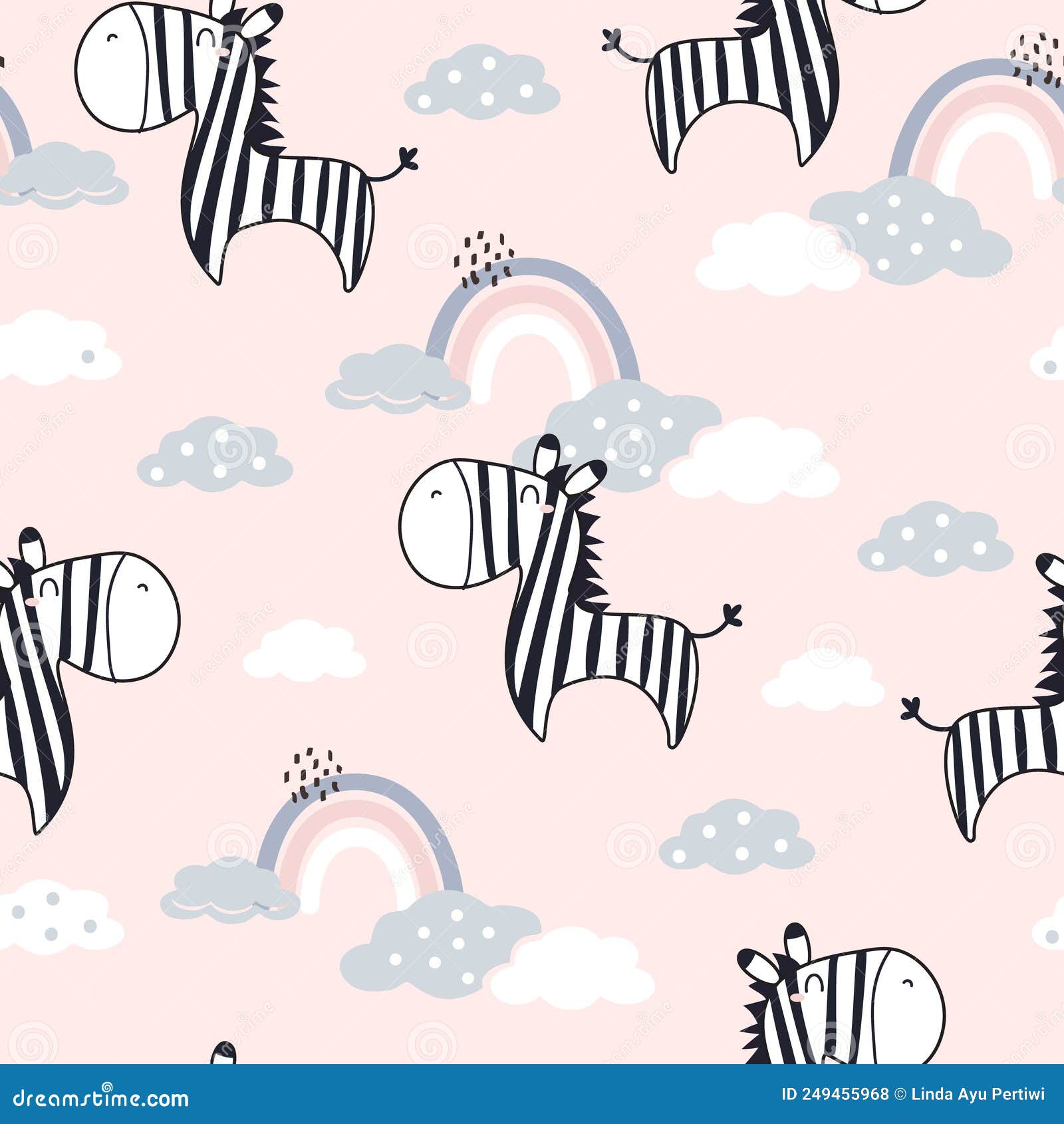 Seamless Childish Pattern with Zebra, Clouds and Rainbow Stock Vector ...