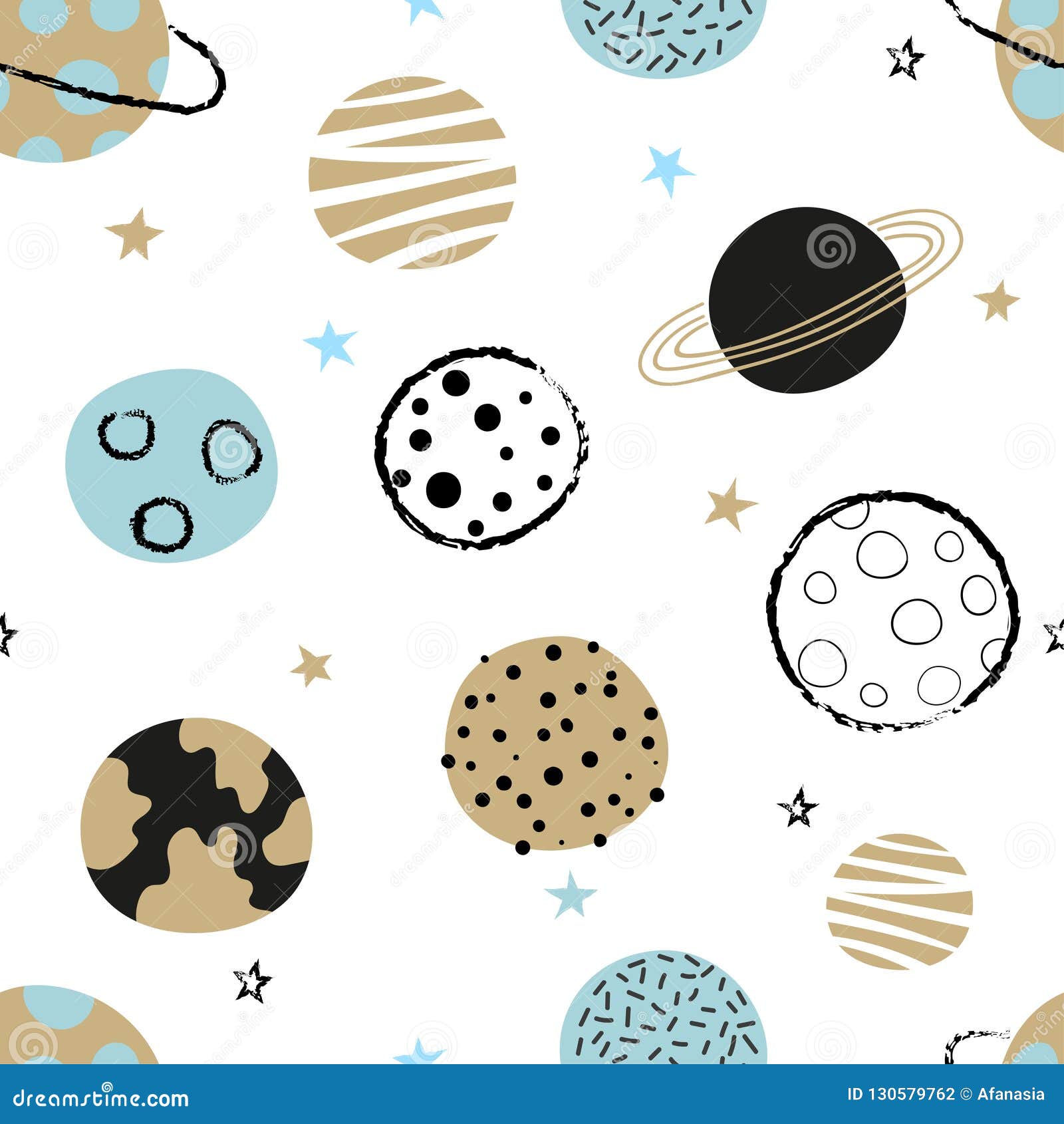 Seamless Childish Space Pattern with Doodle Planets. Stock Vector ...