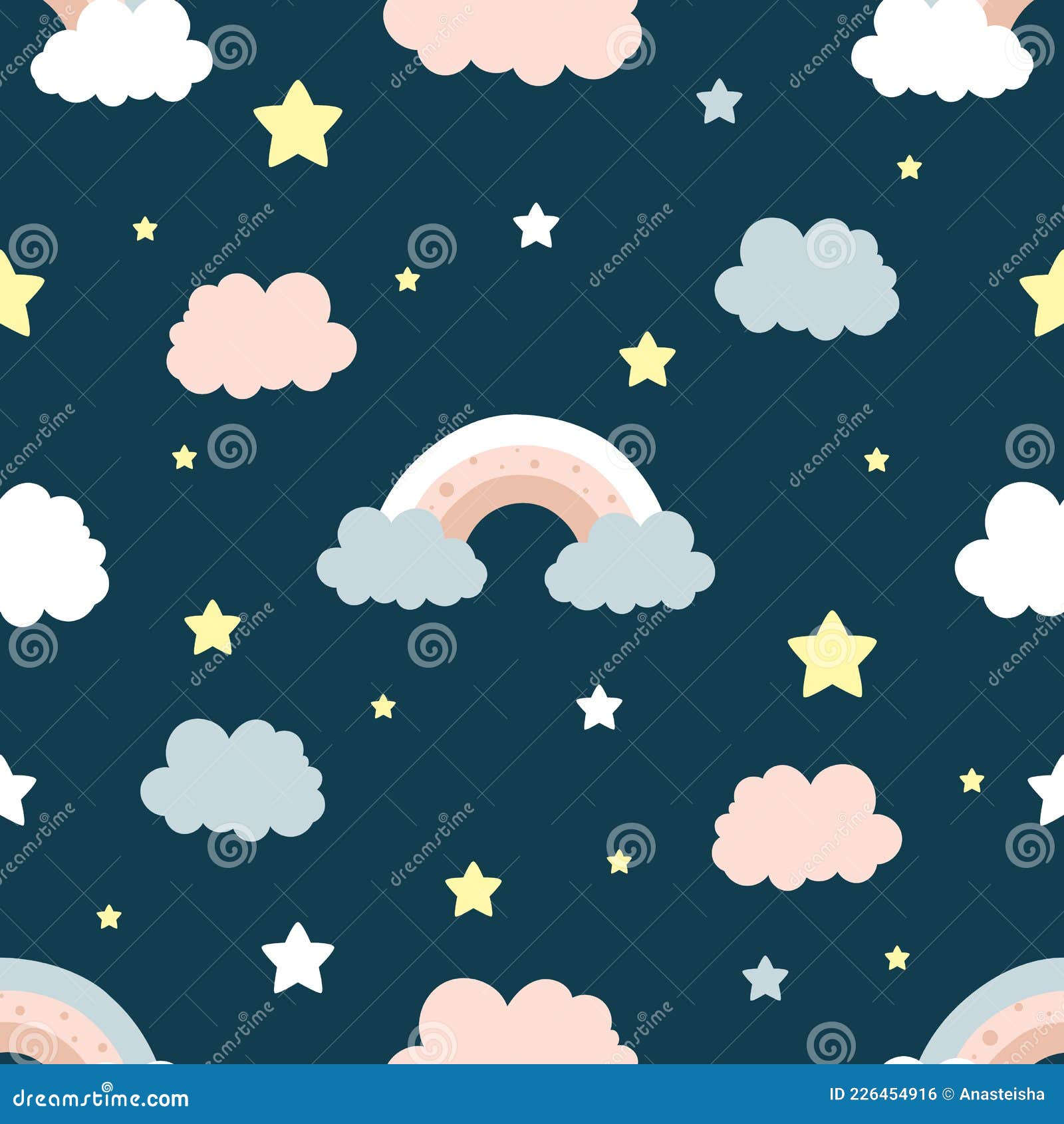 Seamless Children Pattern with Clouds, Moon and Stars. Creative Kids ...
