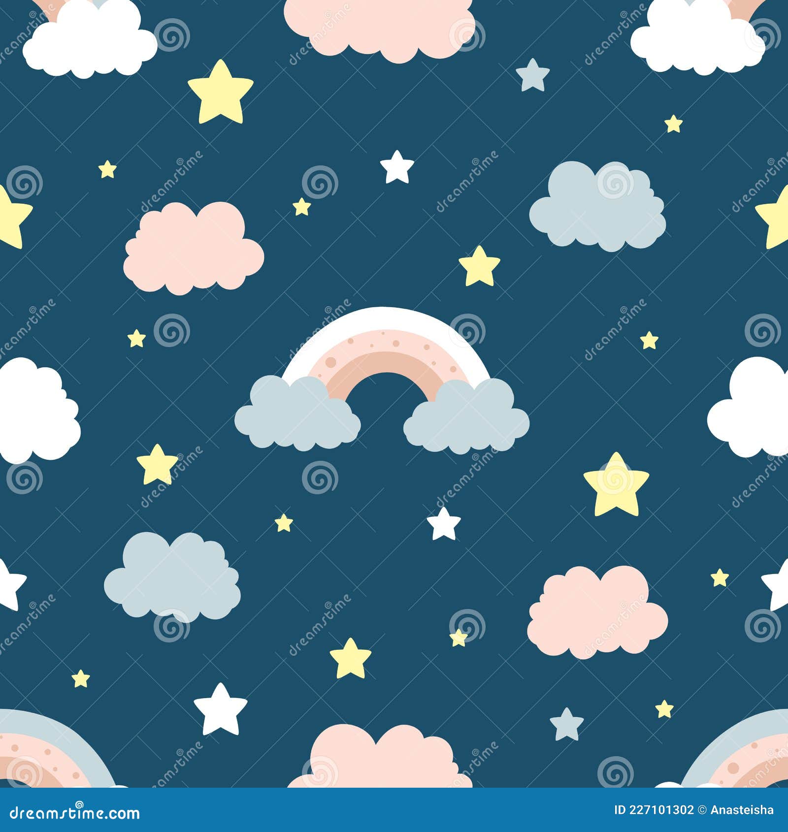 Seamless Children Pattern with Clouds, Moon and Stars. Creative Kids ...