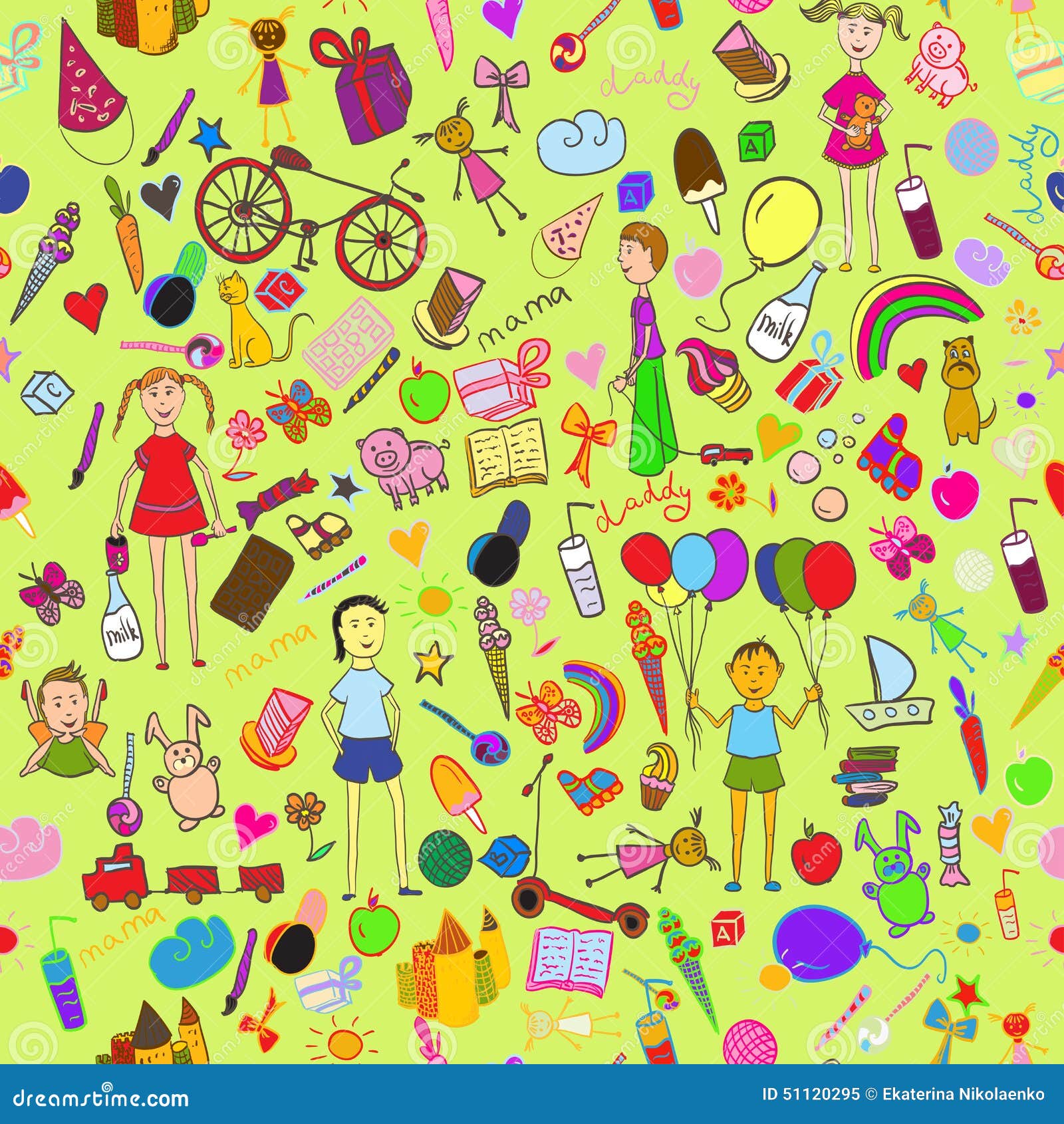 Seamless Children S Pattern Stock Vector - Illustration of drawn ...