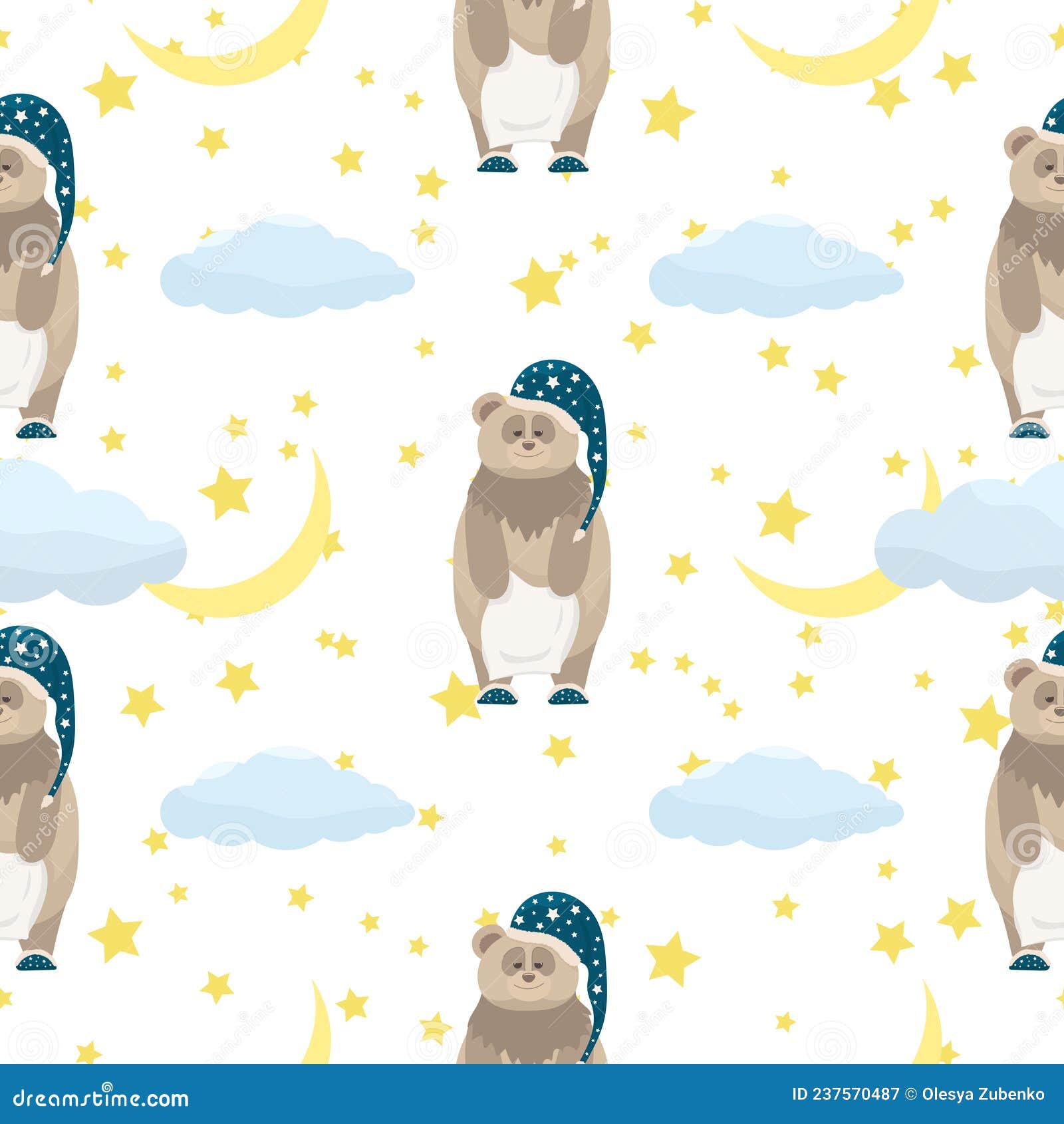 Seamless Children S Pattern with Sleepy Bears on a White Background ...