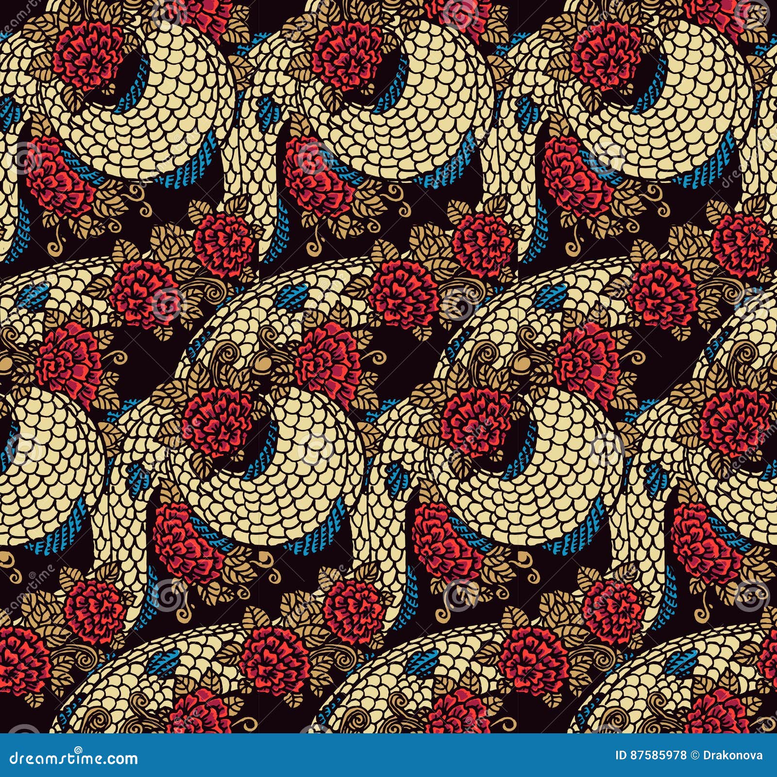 Seamless Chinese Dragon Texture Stock Vector - Illustration of flower ...