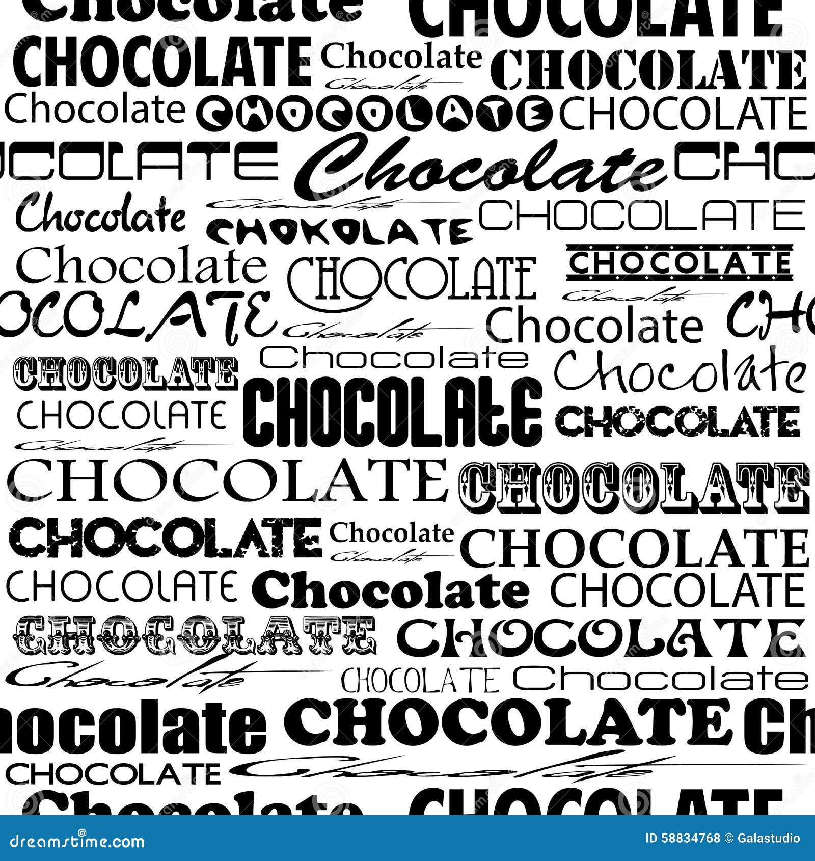 Seamless Chocolate Pattern with Word of Chocolate with Different Stock ...