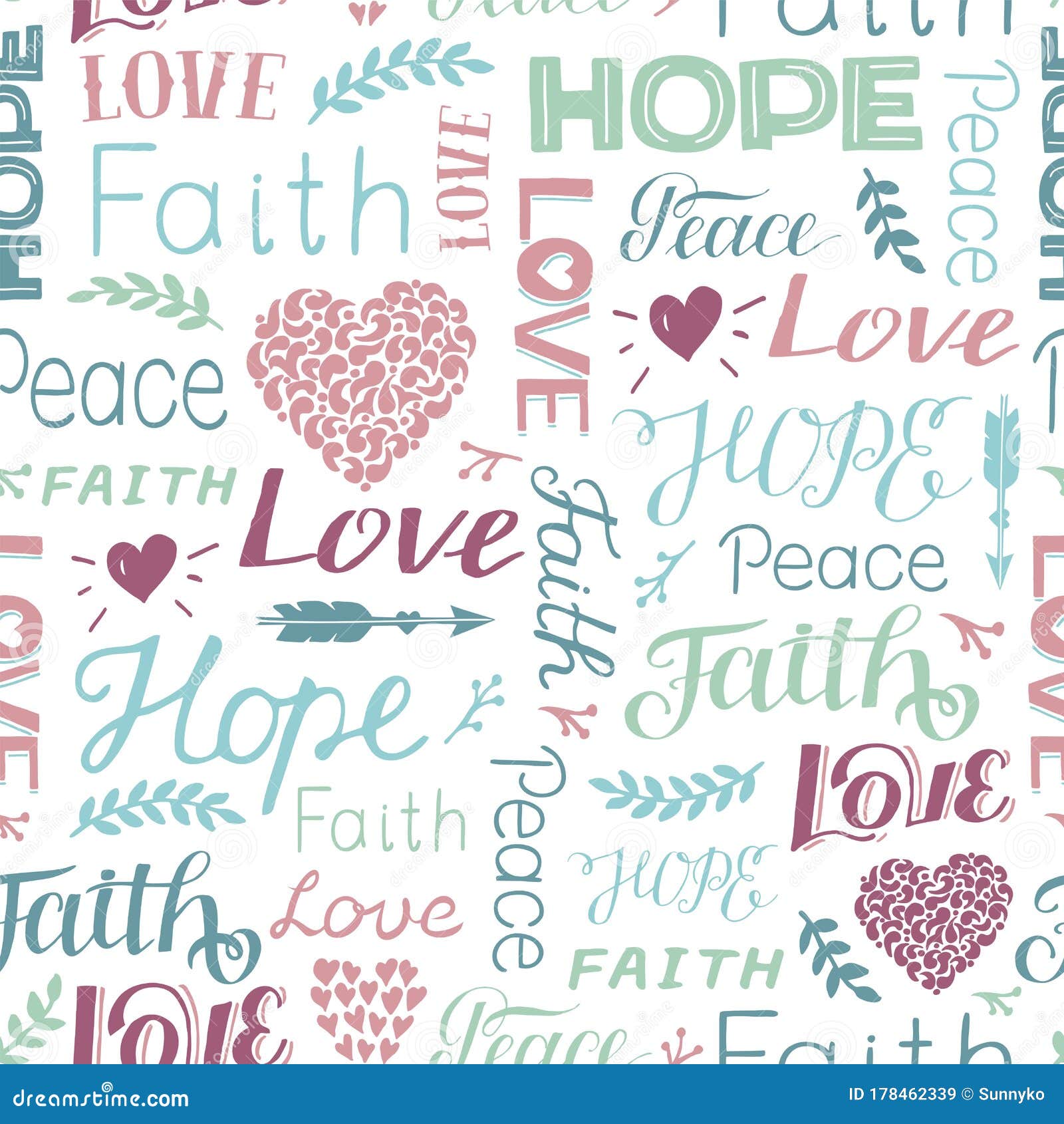 Seamless Christian Colorful Pattern with Hand Lettering Words Faith ... Seamless Christian Colorful Pattern with Hand Lettering Words Faith ...