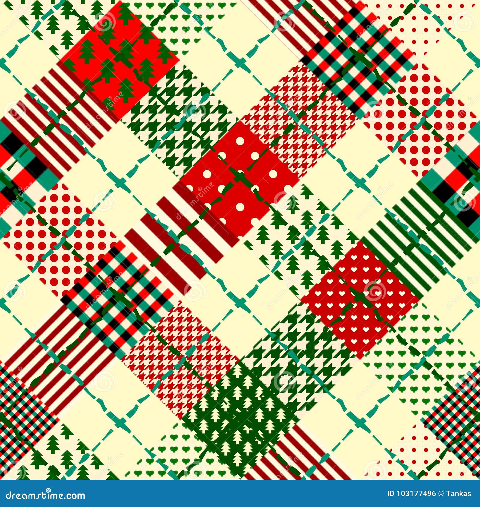 Seamless Christmas Background in Patchwork Style Stock Vector ...