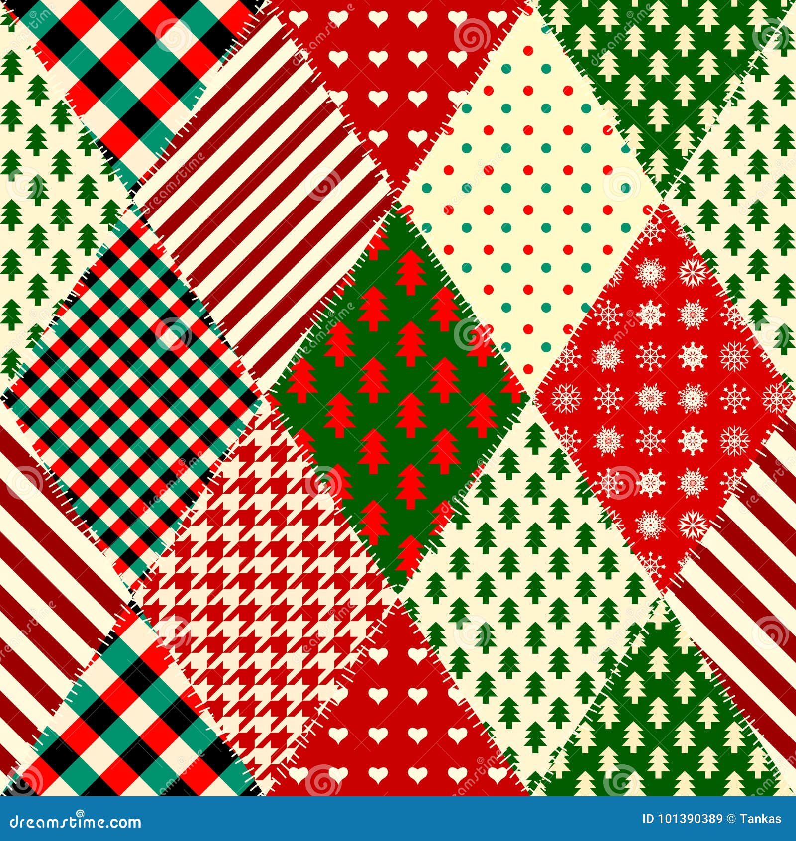 Seamless Christmas Background in Patchwork Style Stock Vector ...