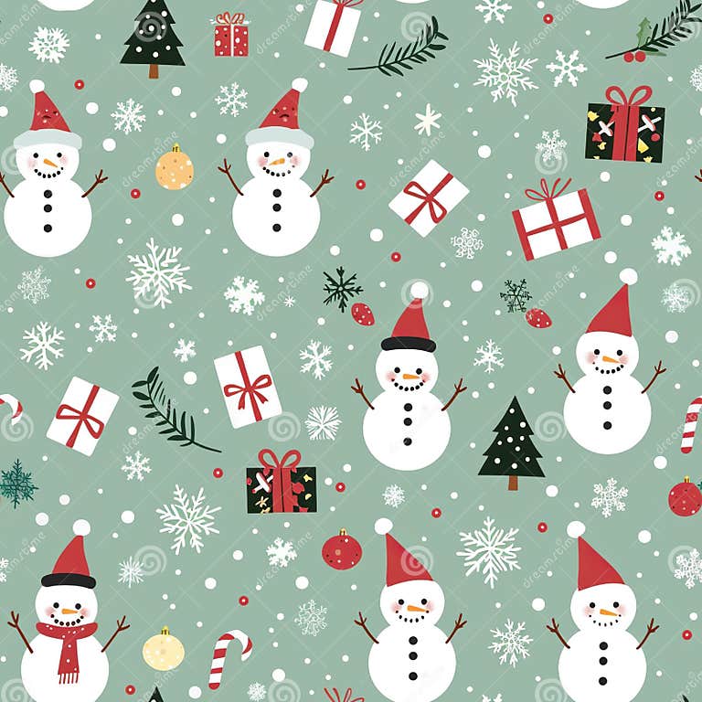 Seamless Christmas Illustration Pattern with Festive Elements ...