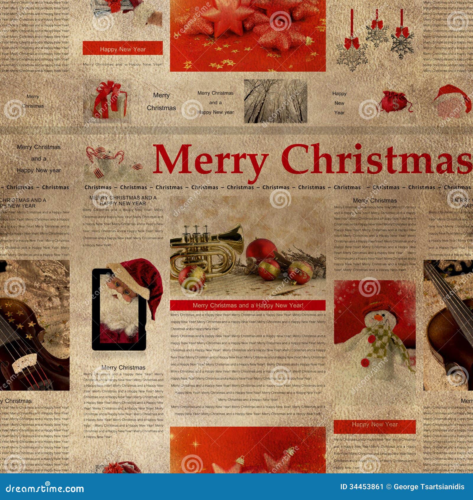 Seamless Christmas Newspaper Pattern Stock Illustration - Illustration ...