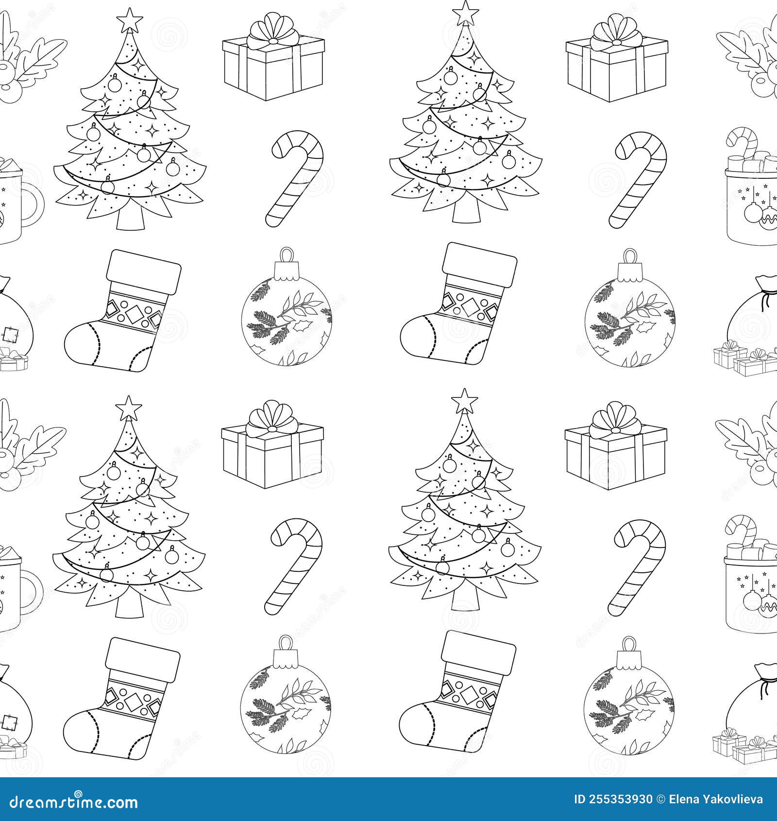 Seamless Christmas Outline Pattern. Vector Illustration Stock Vector ...