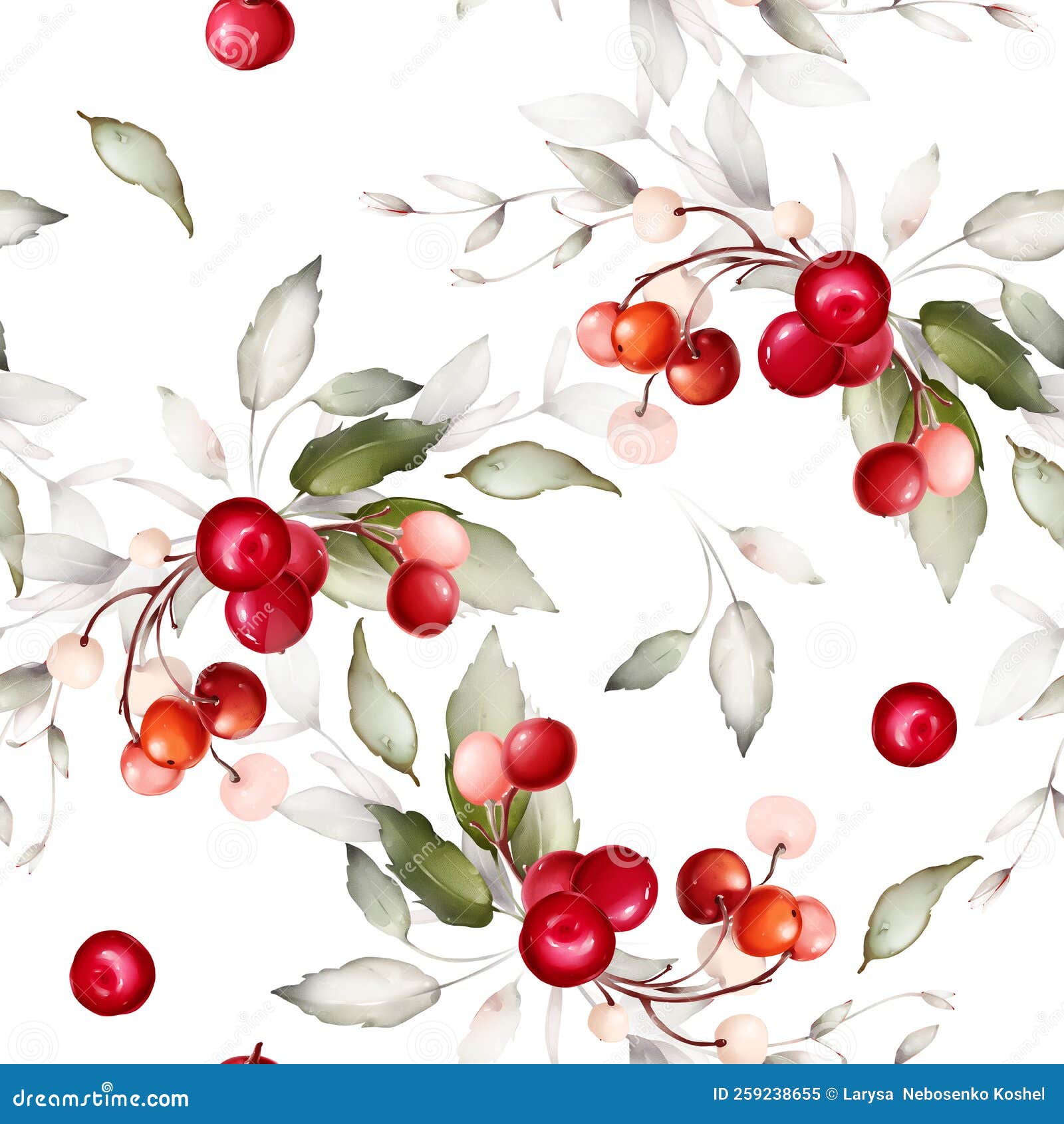 Seamless Christmas Pattern with Berries and Branches in a Watercolor ...