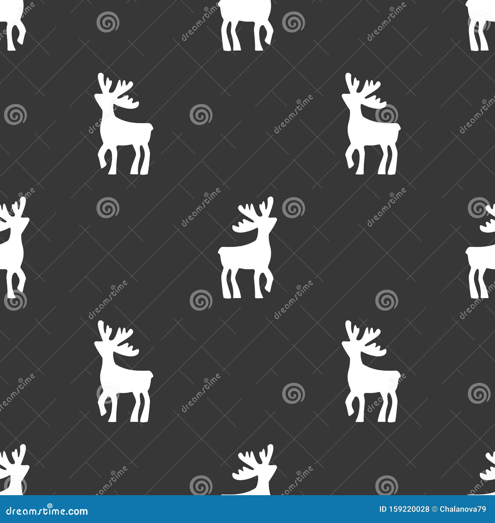 Seamless Christmas Pattern Of Deers On Grey Background Vector