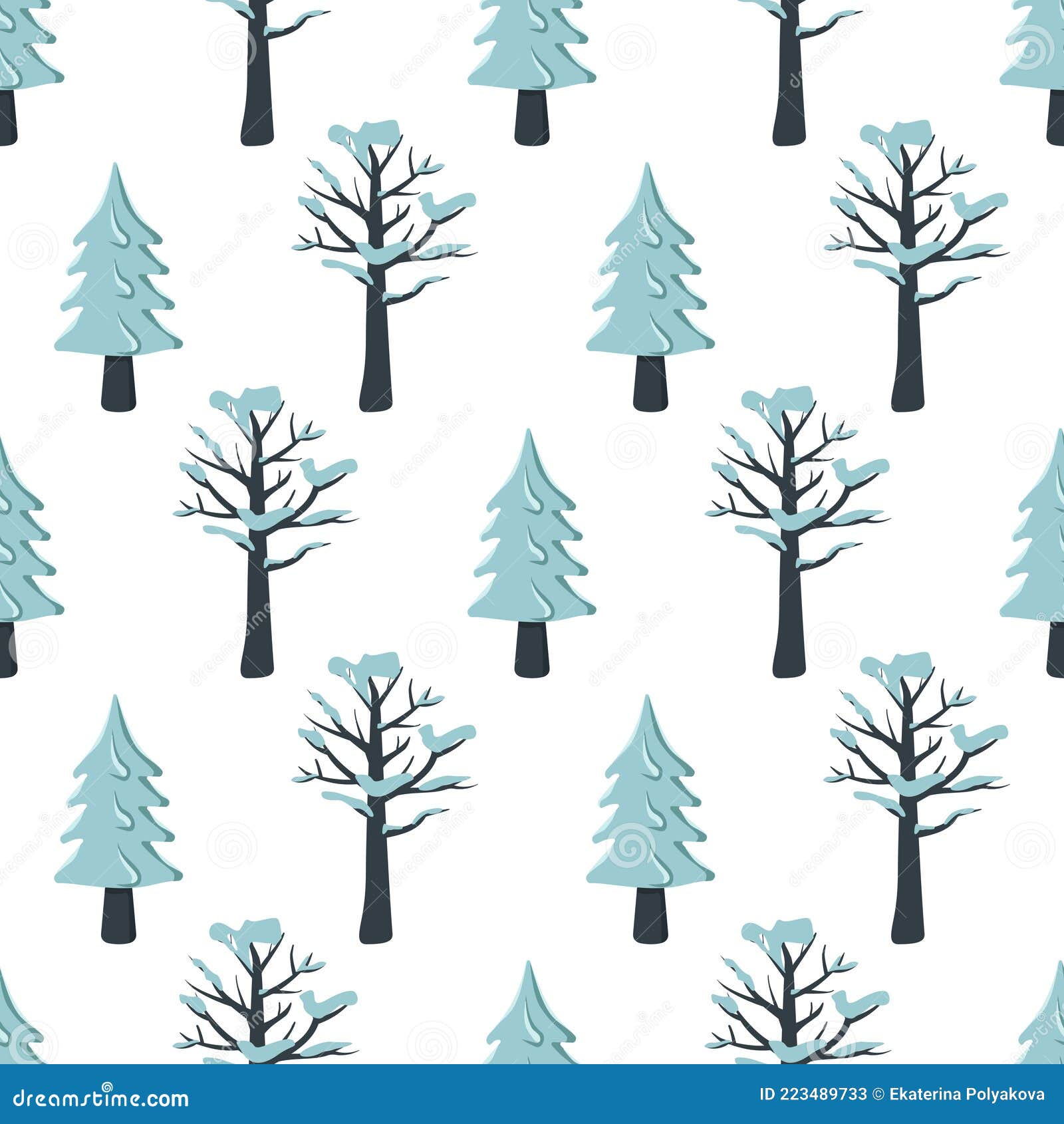 Seamless Christmas Pattern with Fir and Tree in the Snow on a White ...
