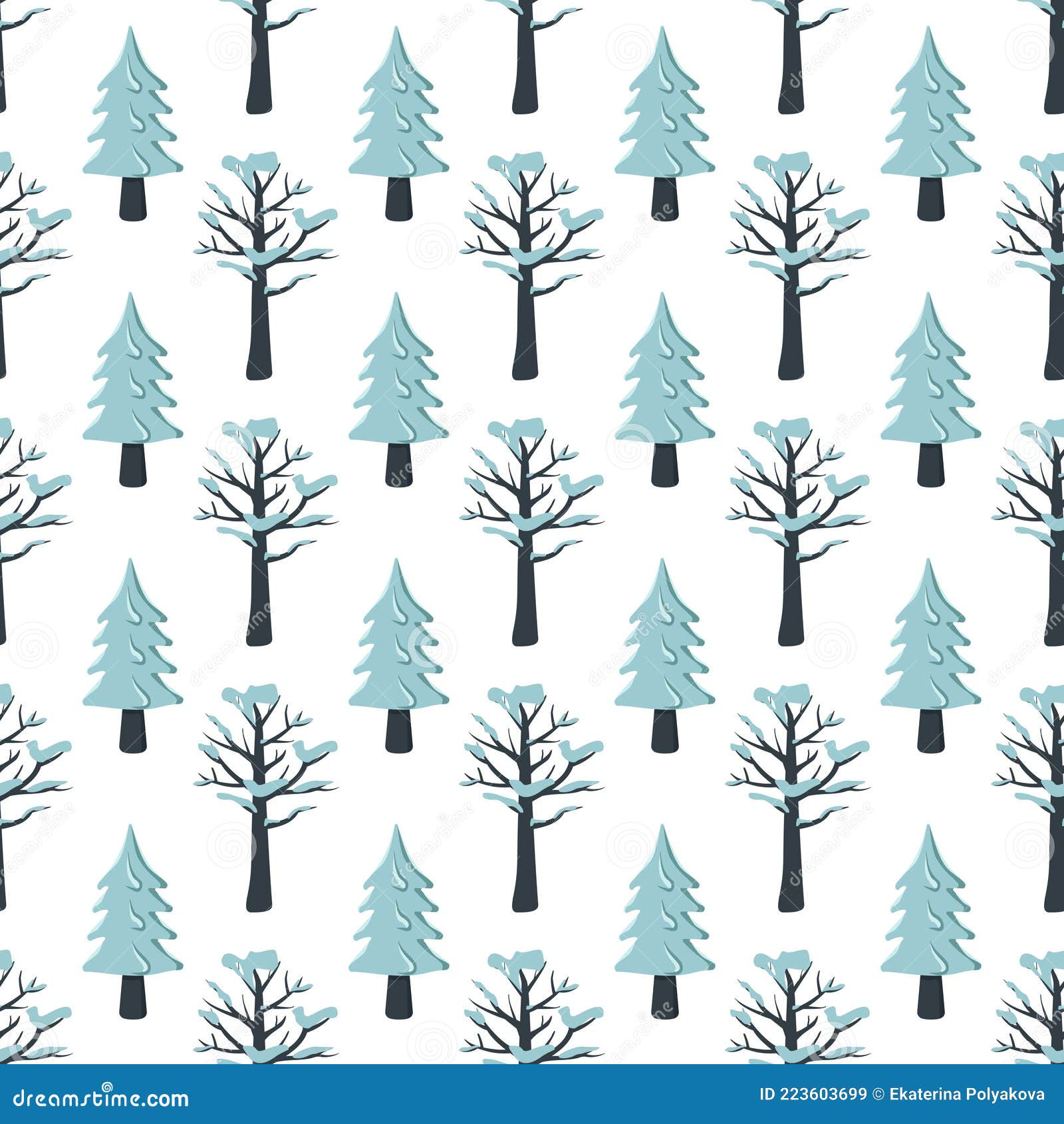 Seamless Christmas Pattern with Fir and Tree in the Snow on a White ...