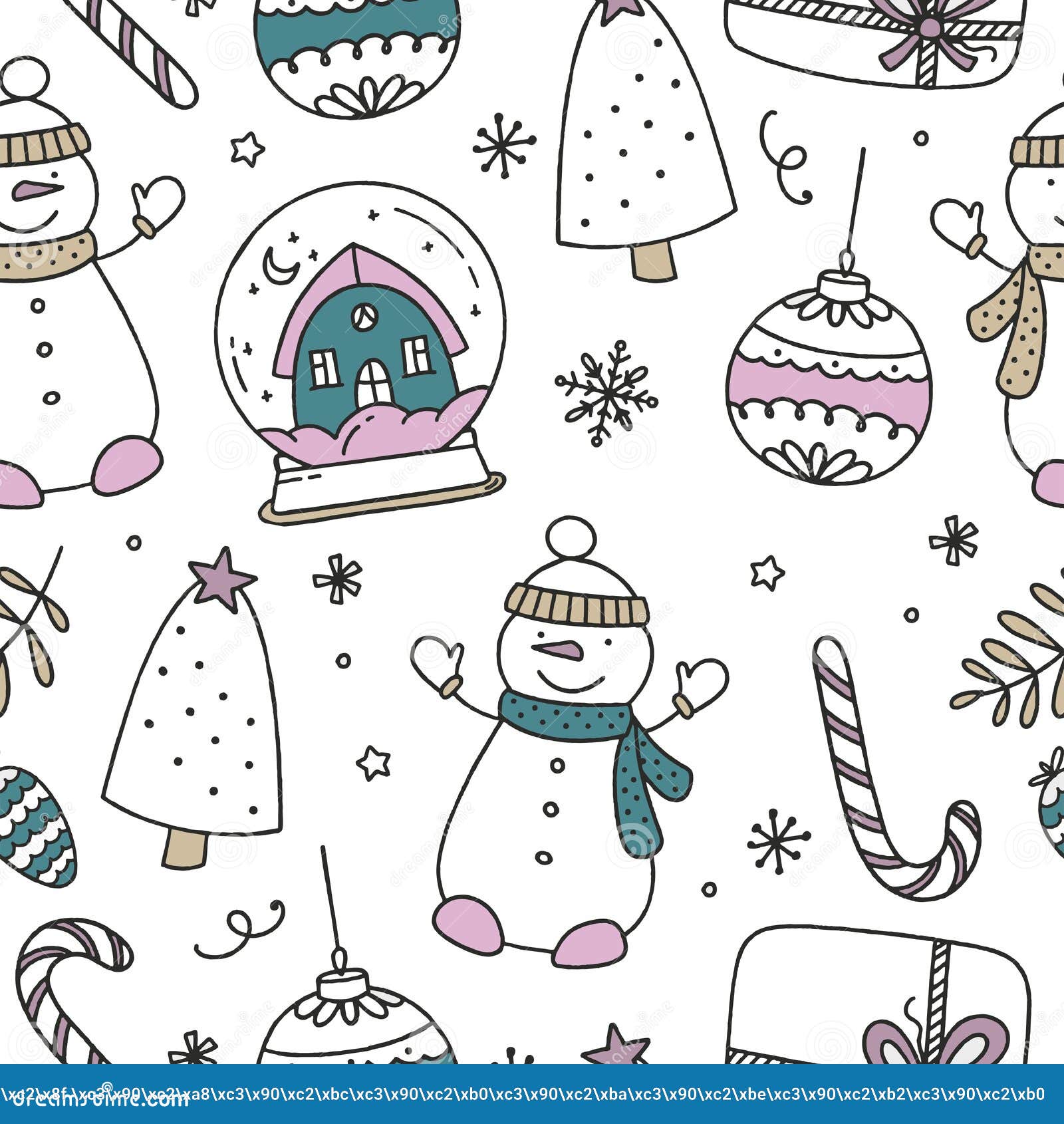 Seamless Christmas Pattern on White Background Vector Doodle Christmas Concept Stock Vector ...