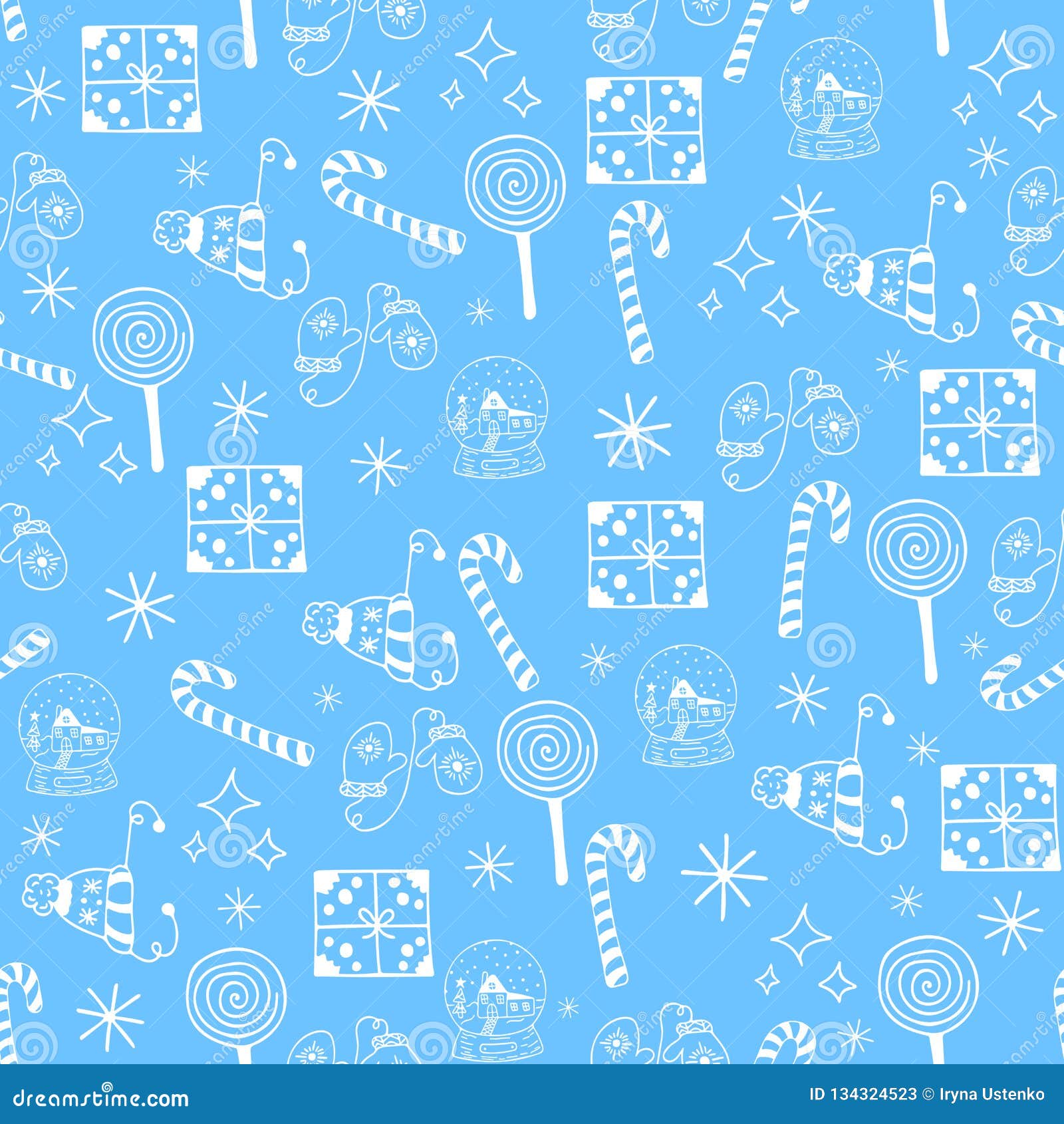 Seamless Christmas Pattern White Objects on Blue Background Stock ...