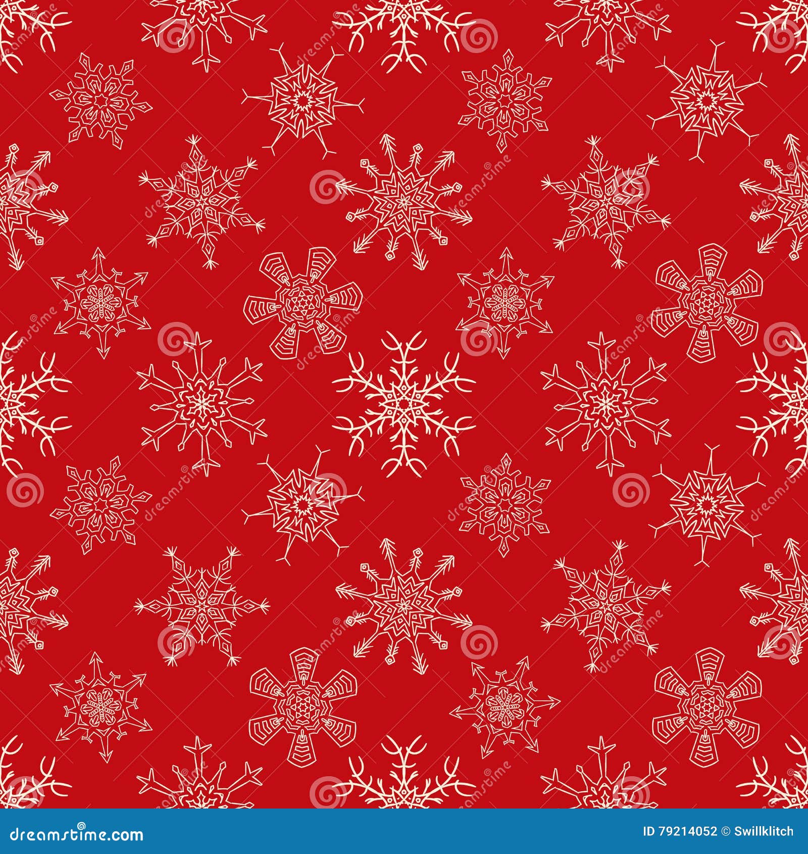 Seamless Christmas Red Pattern with Drawn Snowflakes Stock Vector ...