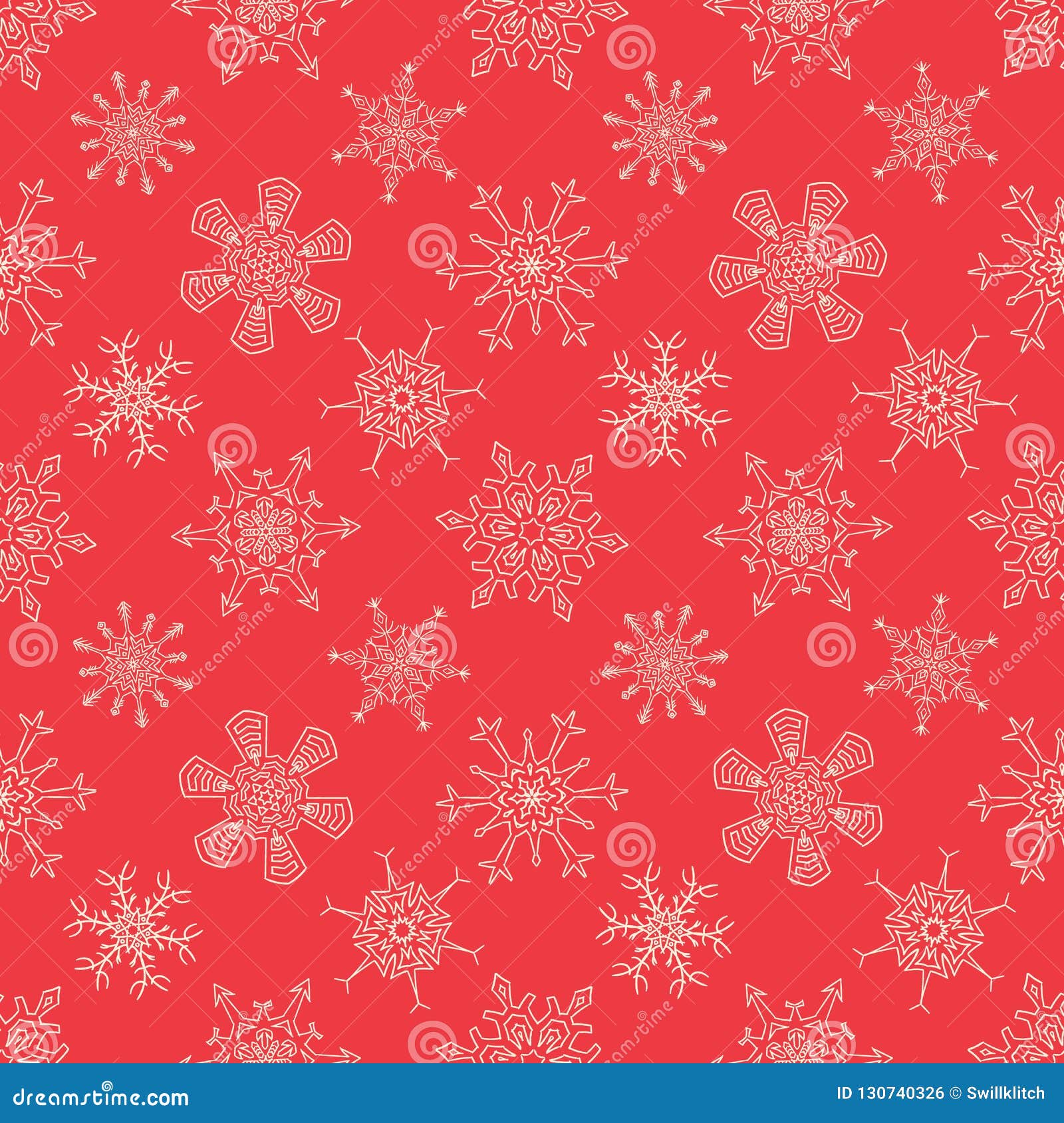 Seamless Christmas Red Pattern with Drawn Snowflakes Stock Vector ...
