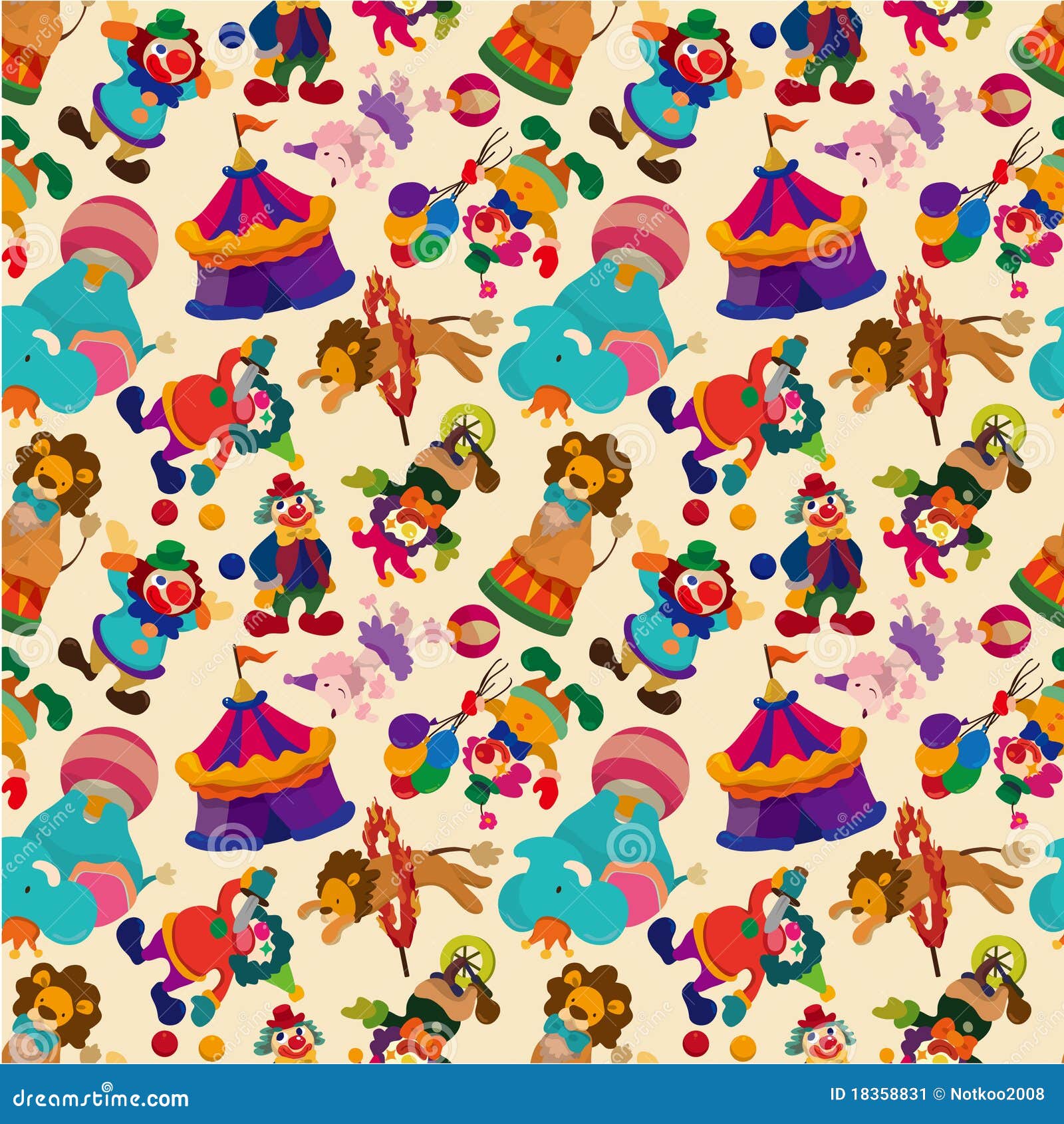 Seamless Circus Silhouette Pattern On Yellow Background. Circus With ...