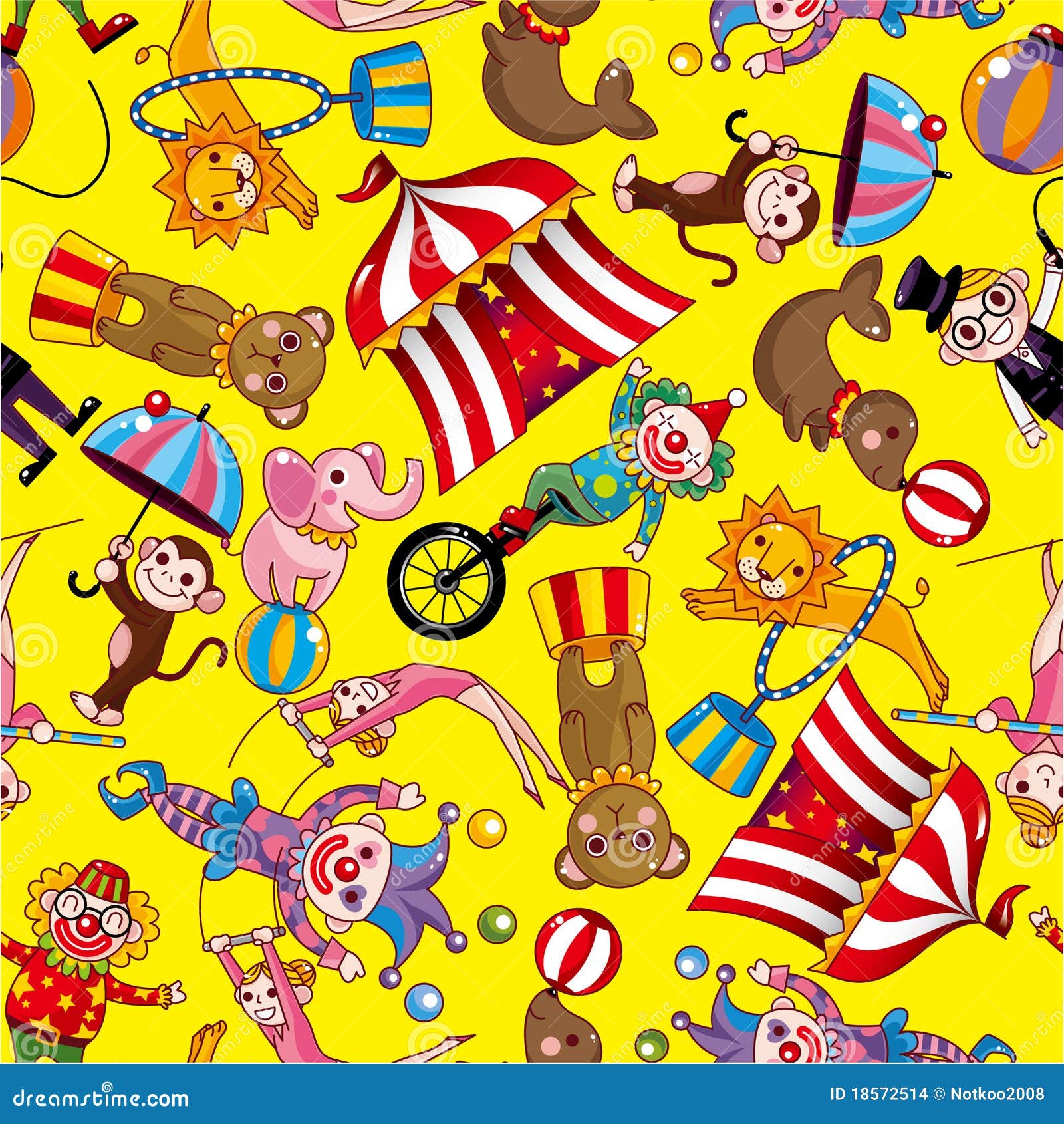 Seamless Circus Silhouette Pattern In Pink. Circus With Elements ...