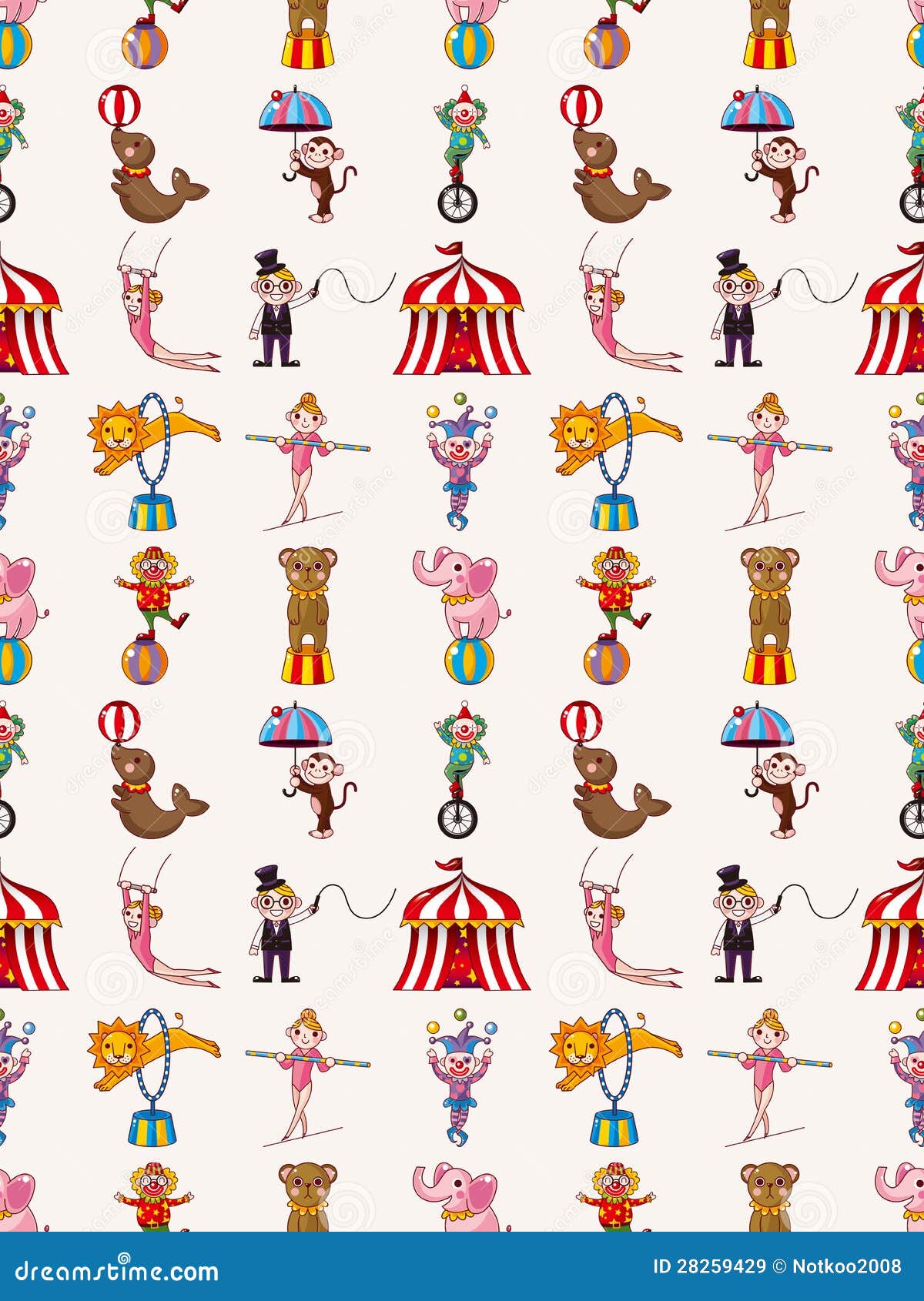 Seamless Circus Silhouette Pattern In Pink. Circus With Elements ...