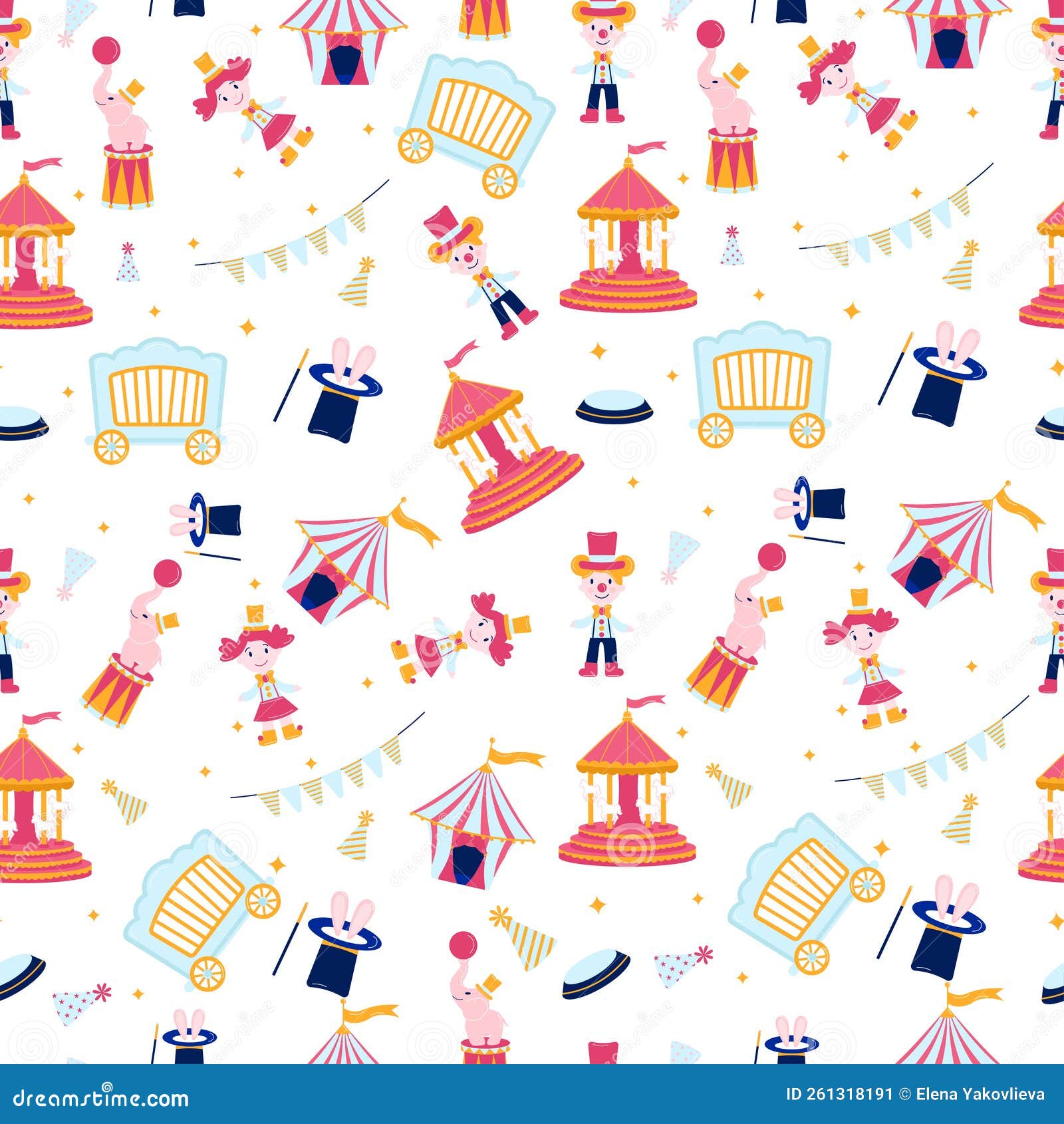 Seamless Circus Pattern. Pink Circus with Elements Stock Vector ...