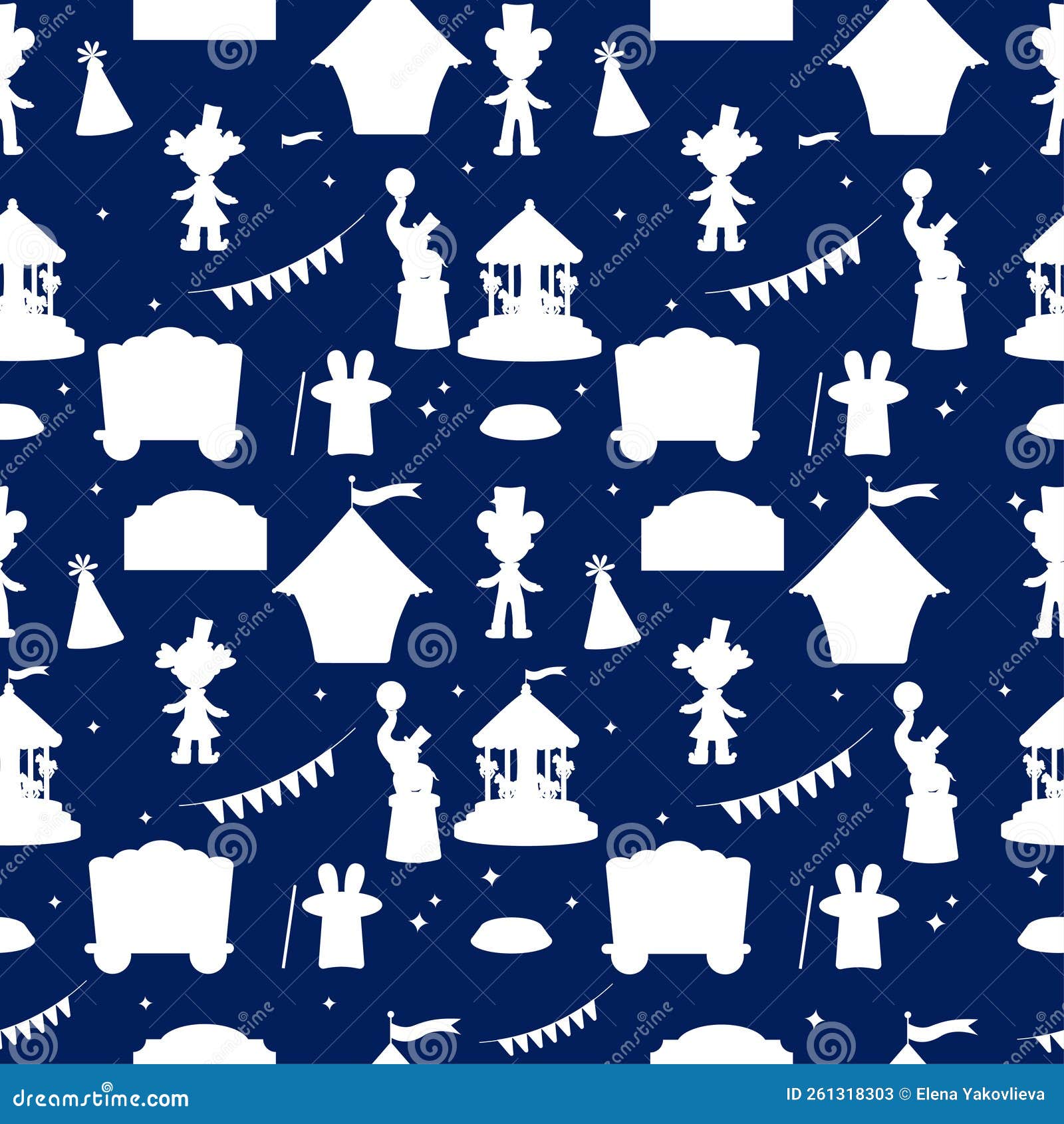 Seamless Circus Silhouette Pattern On Blue Background. Circus With ...