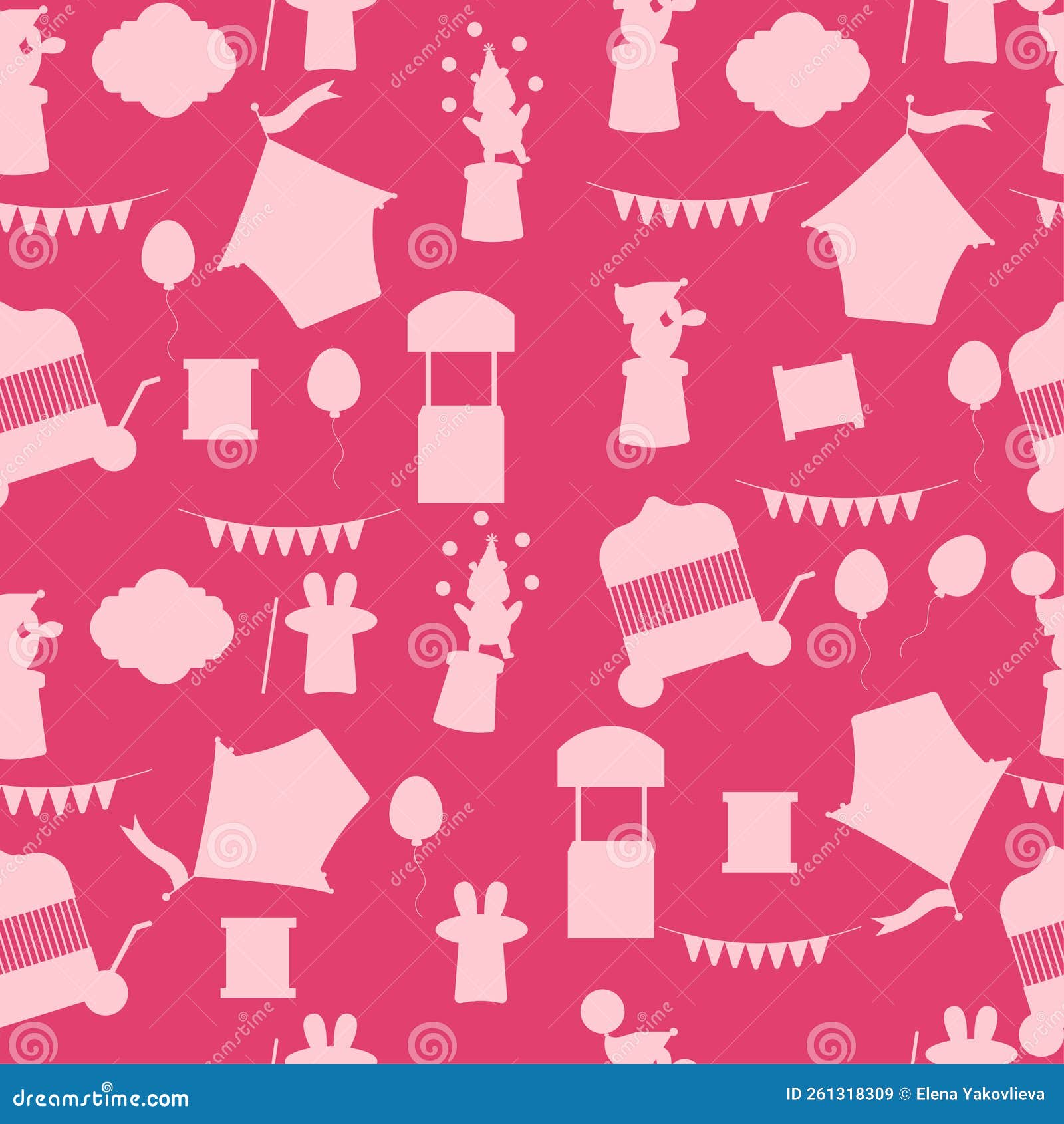 Seamless Circus Silhouette Pattern in Pink. Circus with Elements Stock Vector - Illustration of ...