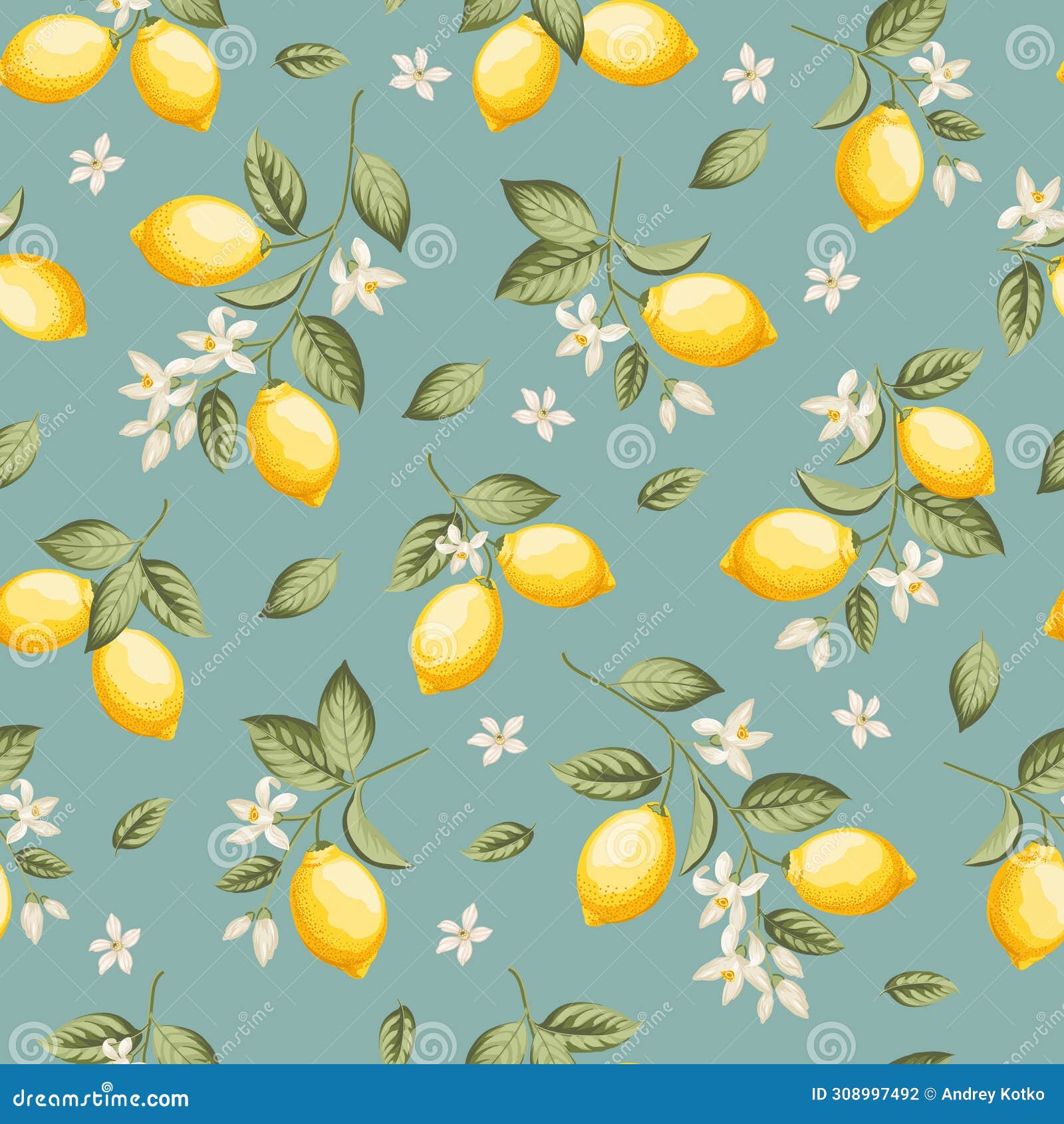 Seamless Citrus Pattern with Lemons. Vector Illustration. Stock Vector ...