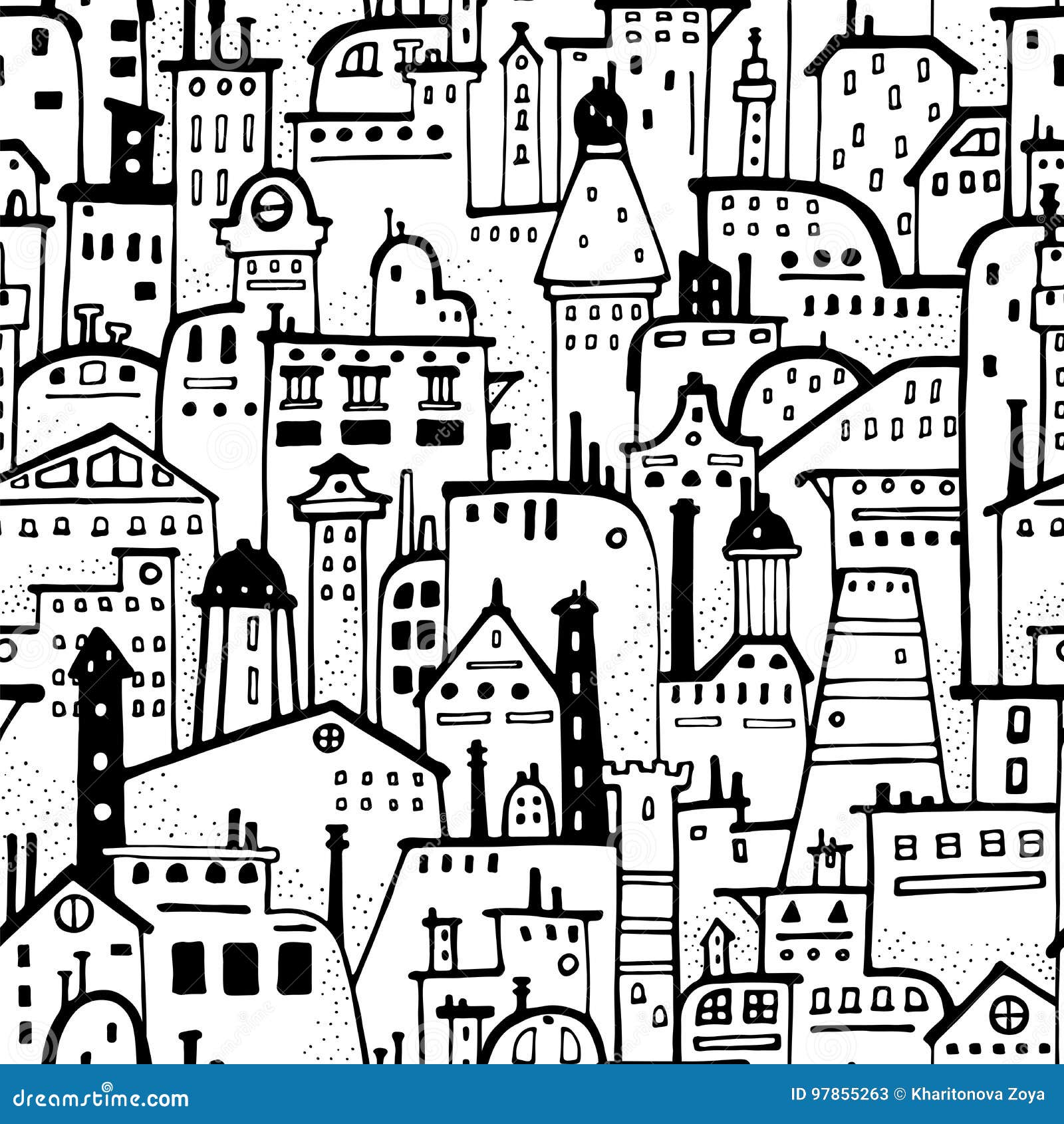 Seamless city pattern. stock vector. Illustration of district - 97855263