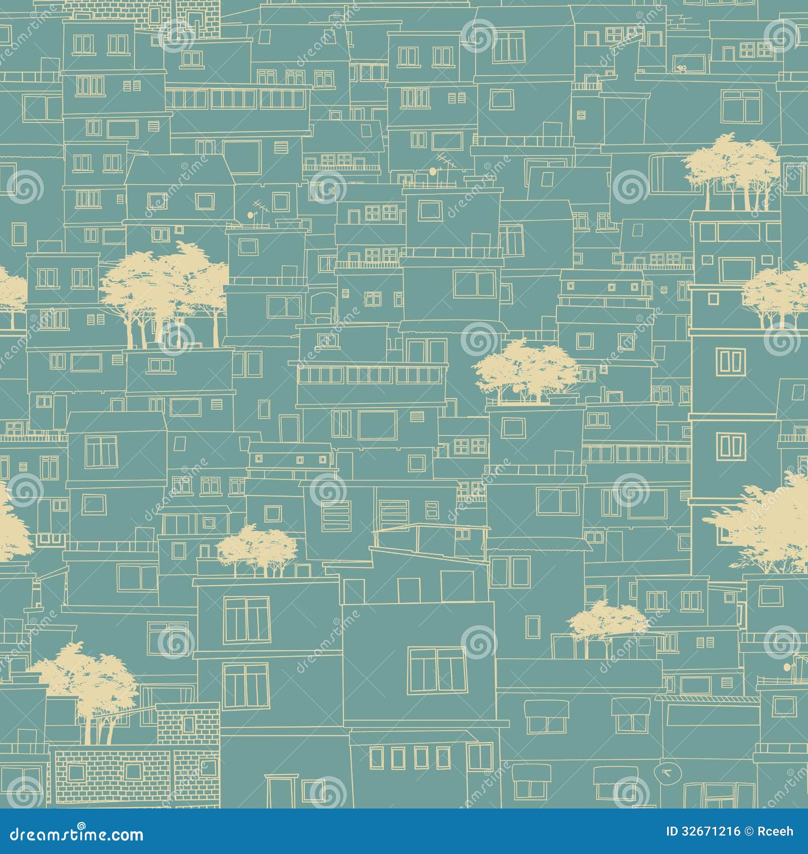 Seamless City Pattern Sketch Stock Vector - Illustration of door, city ...