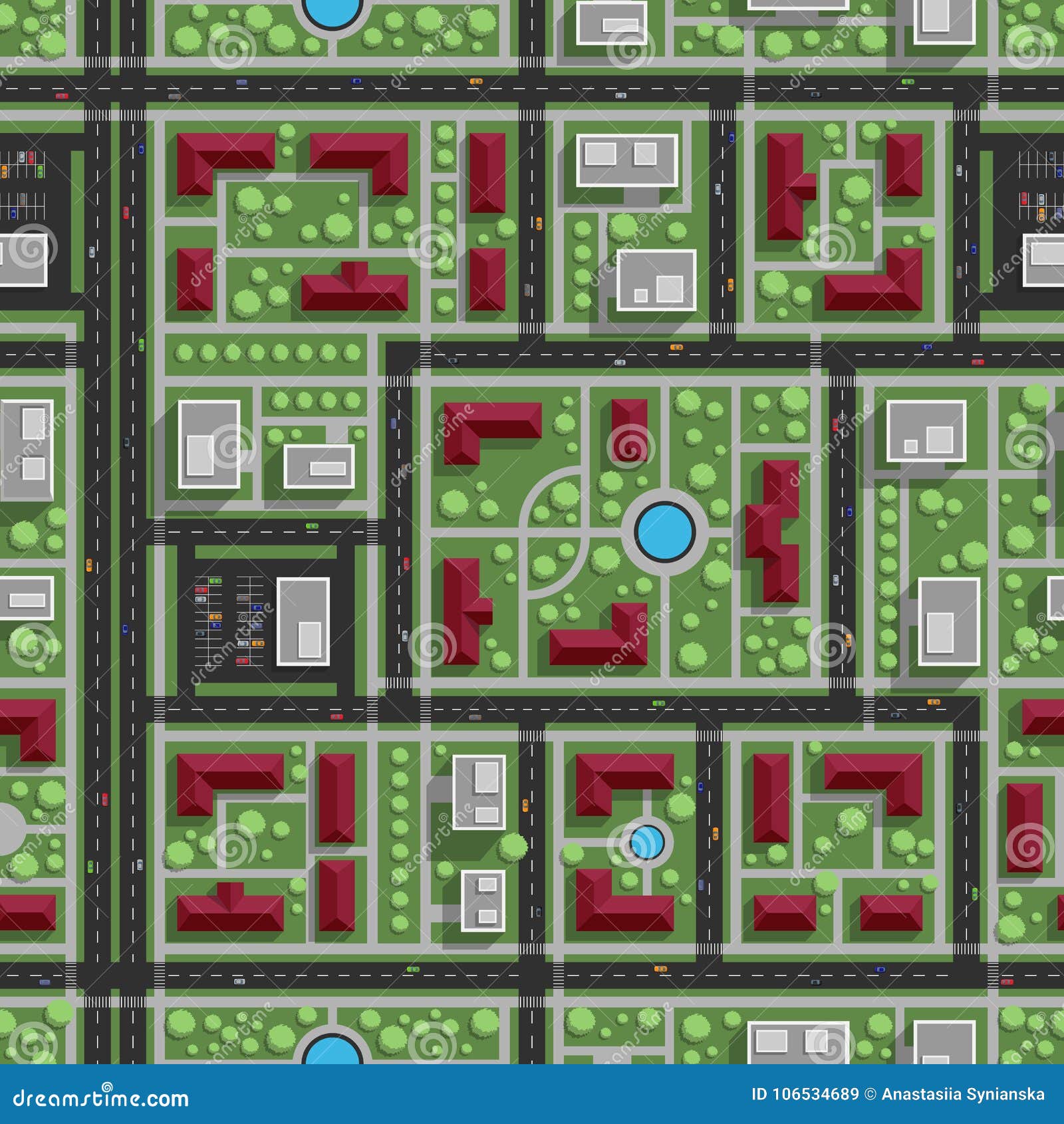 Seamless City Pattern Top View. Stock Vector - Illustration of ...