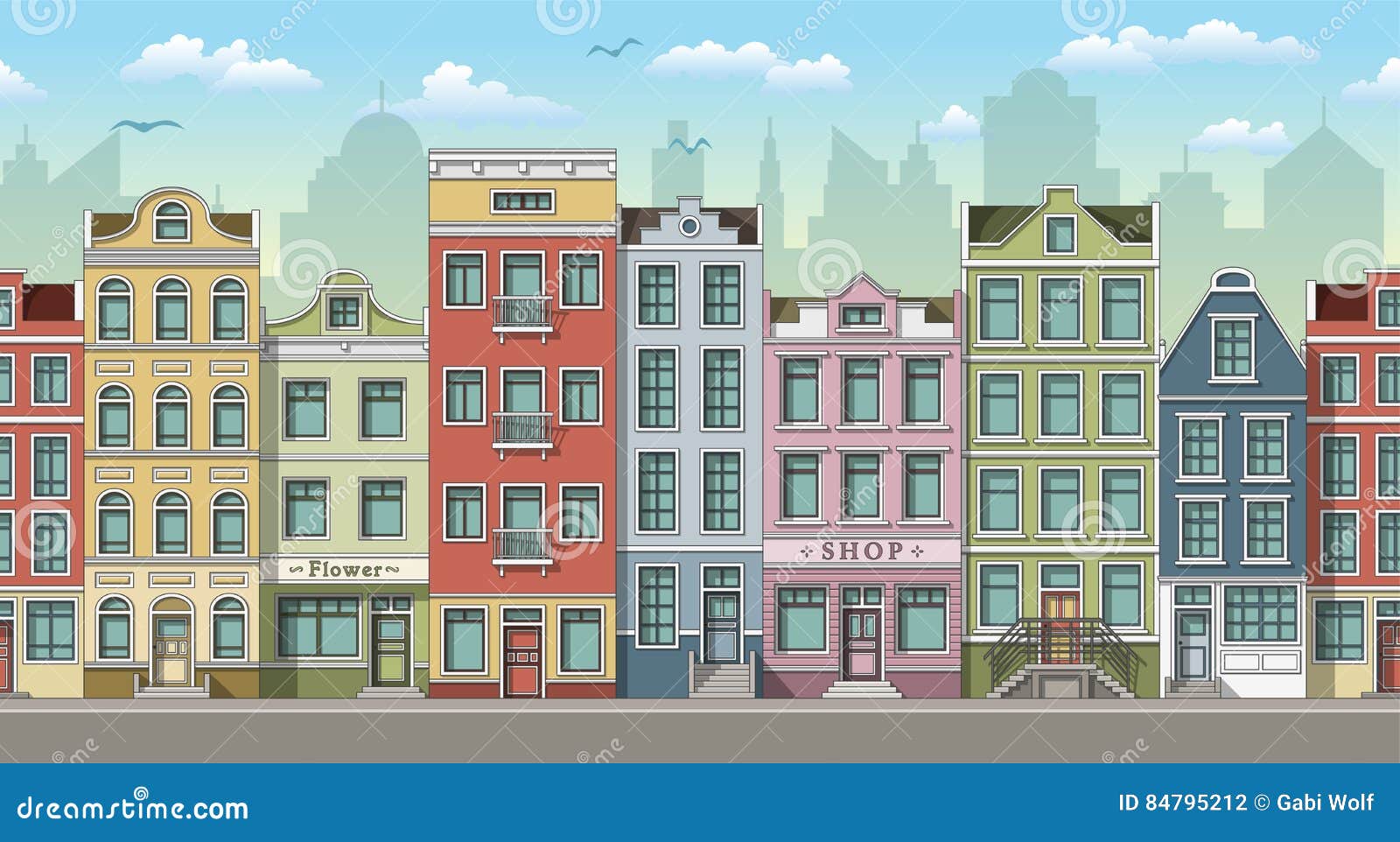Seamless Cityscape Cartoon Background Vector Illustration ...