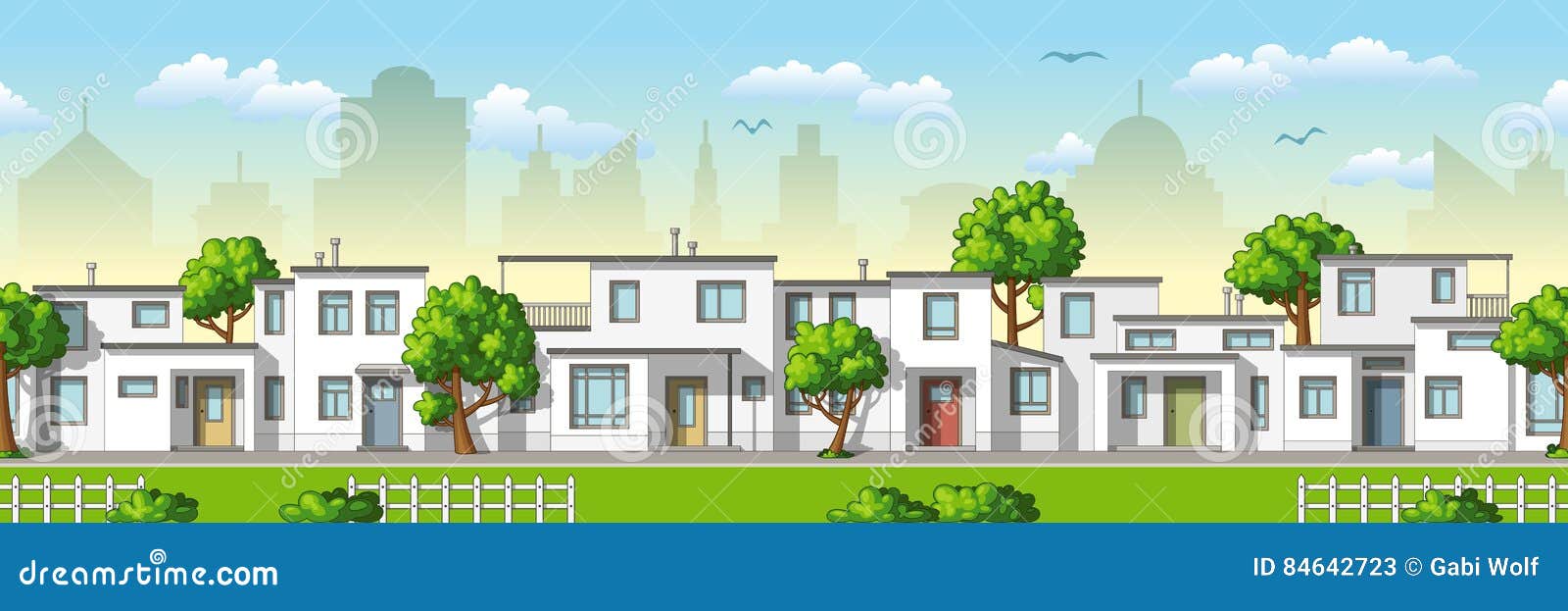 Seamless Cityscape Cartoon Background Vector Illustration ...