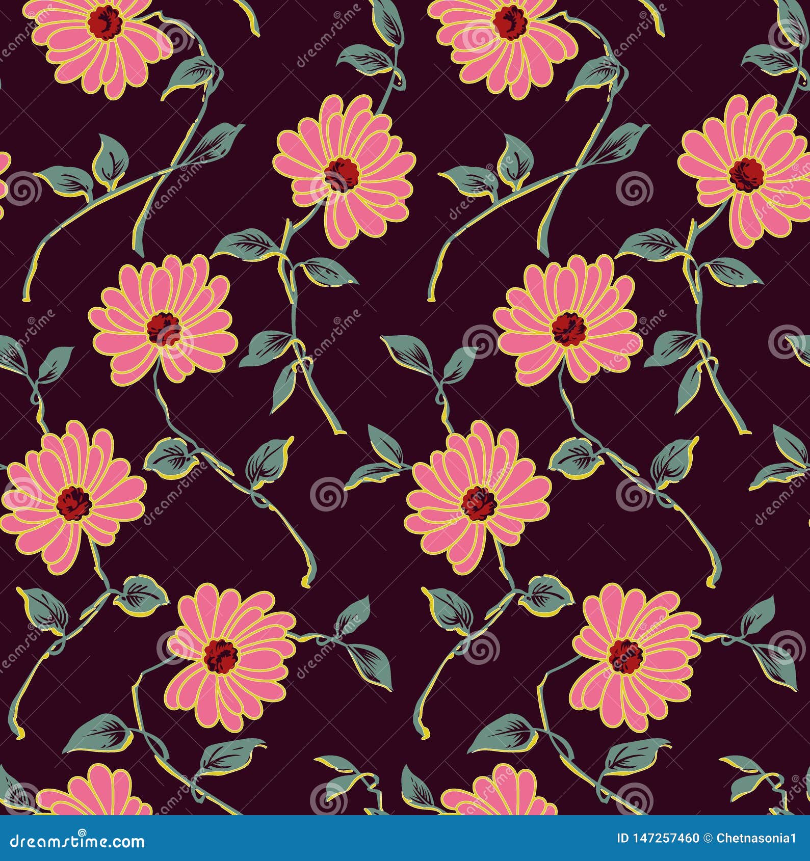 Seamless Classical Flower Pattern with Marun Background Stock ...