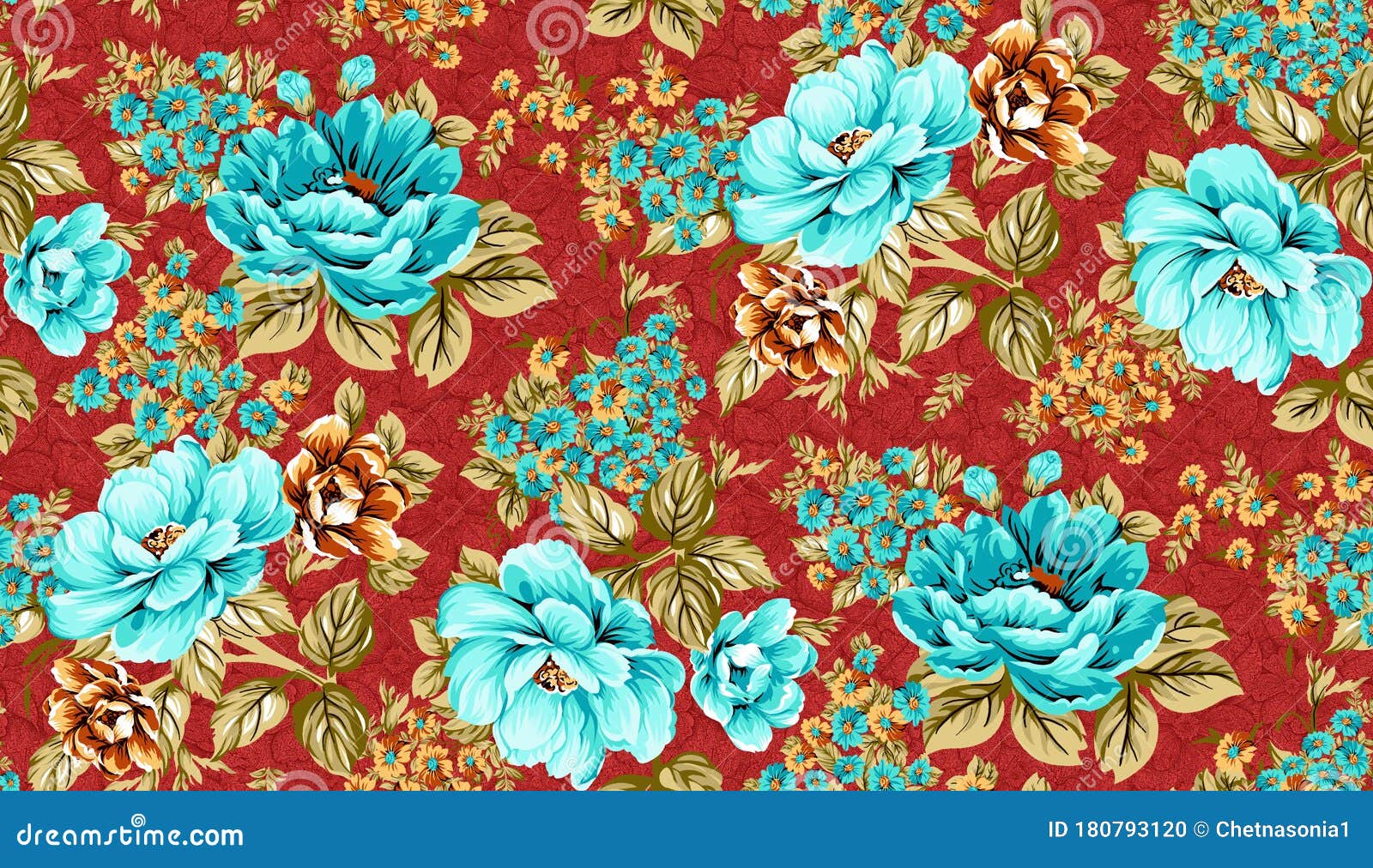 Seamless Classical Flower Pattern with Red Background Stock ...