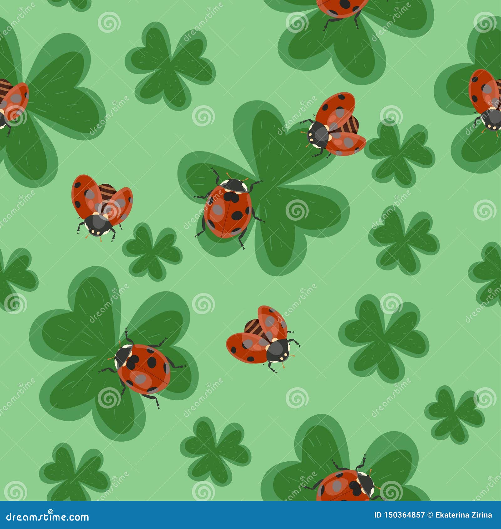Seamless Clover Texture with Ladybugs. Vector Pattern Stock ...