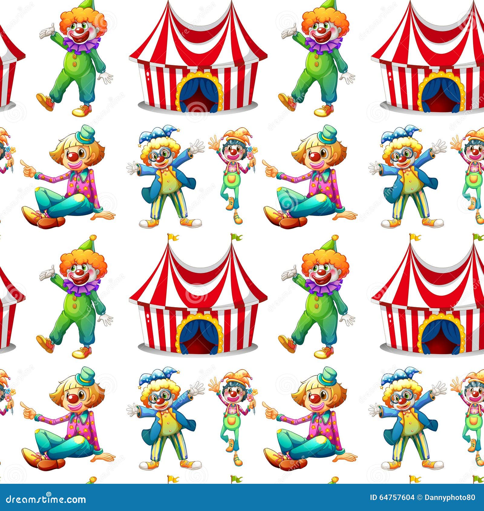 Seamless Clowns and Circus Tent Stock Vector - Illustration of ...